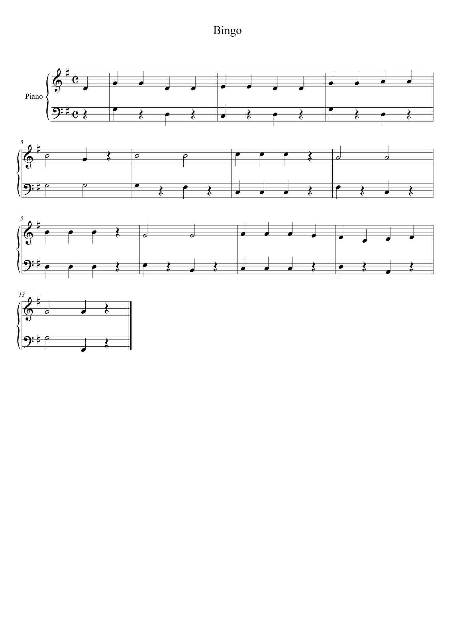 'Bingo' - Piano Sheet Music By xxx | TOPiano