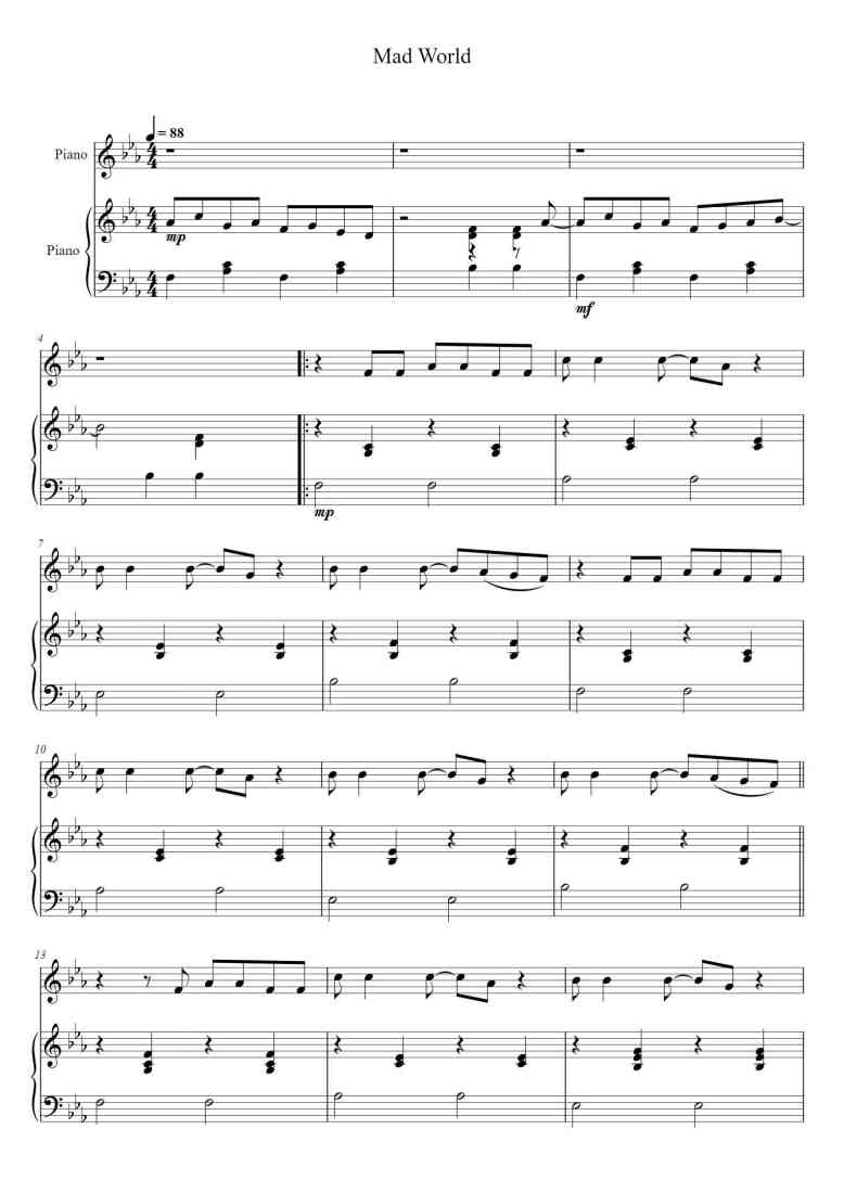 'Mad World弹唱谱' - Piano Sheet Music By Roland Orzabal | TOPiano