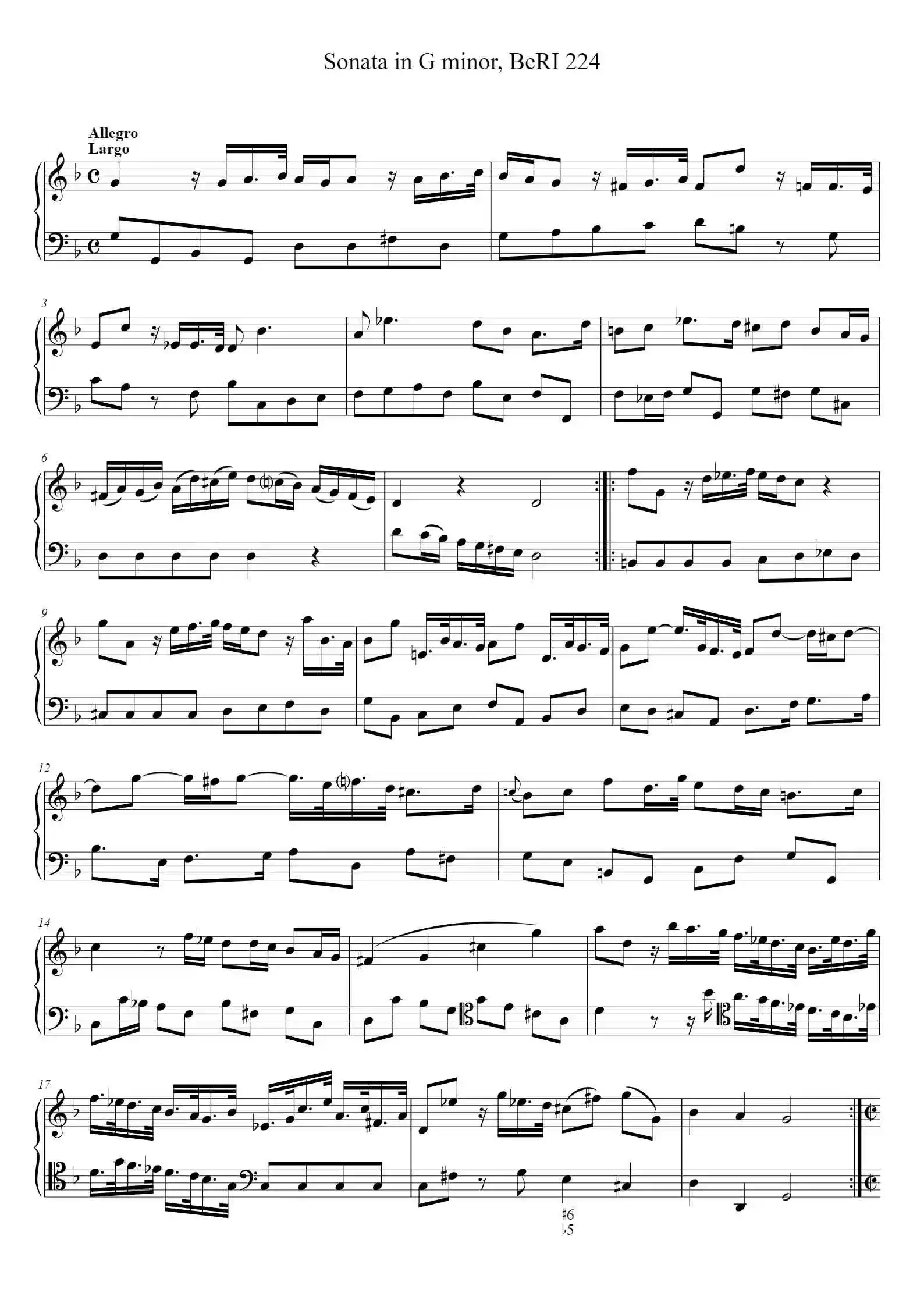 'Sonata in G minor, BeRI 224' - Beginner Piano Sheet Music by Johan ...
