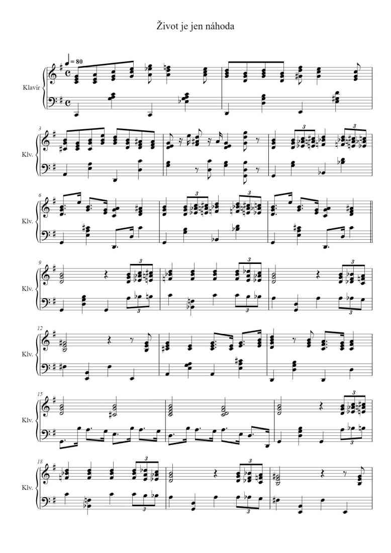'Život je jen náhoda' - Piano Sheet Music By Jaroslav Ježek | TOPiano