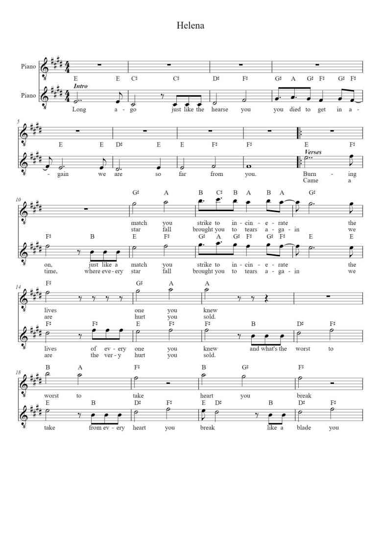 Helena钢琴谱 - - free piano sheet music - PiaNoproblem