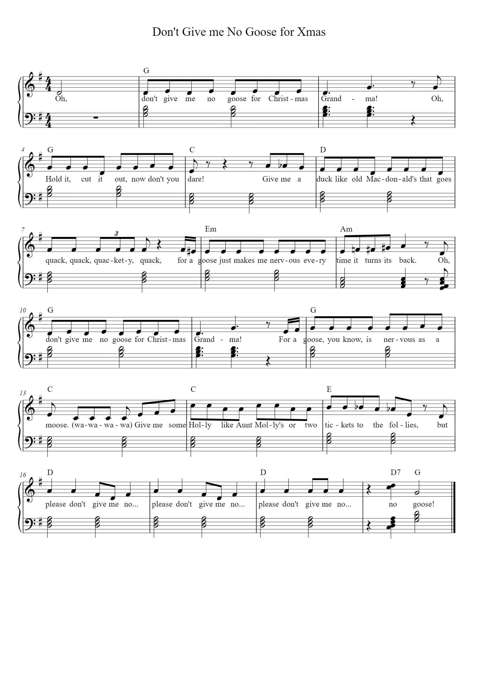 'Don't Give Me No Goose for Xmas' - Piano Sheet Music By Stan Fritts ...