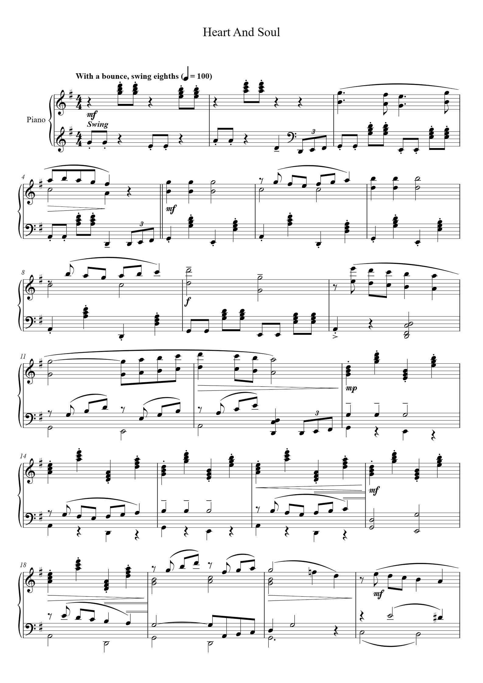 Heart And Soul钢琴谱 - Words by Frank Loesser Music by Hoagy Charmichael ...