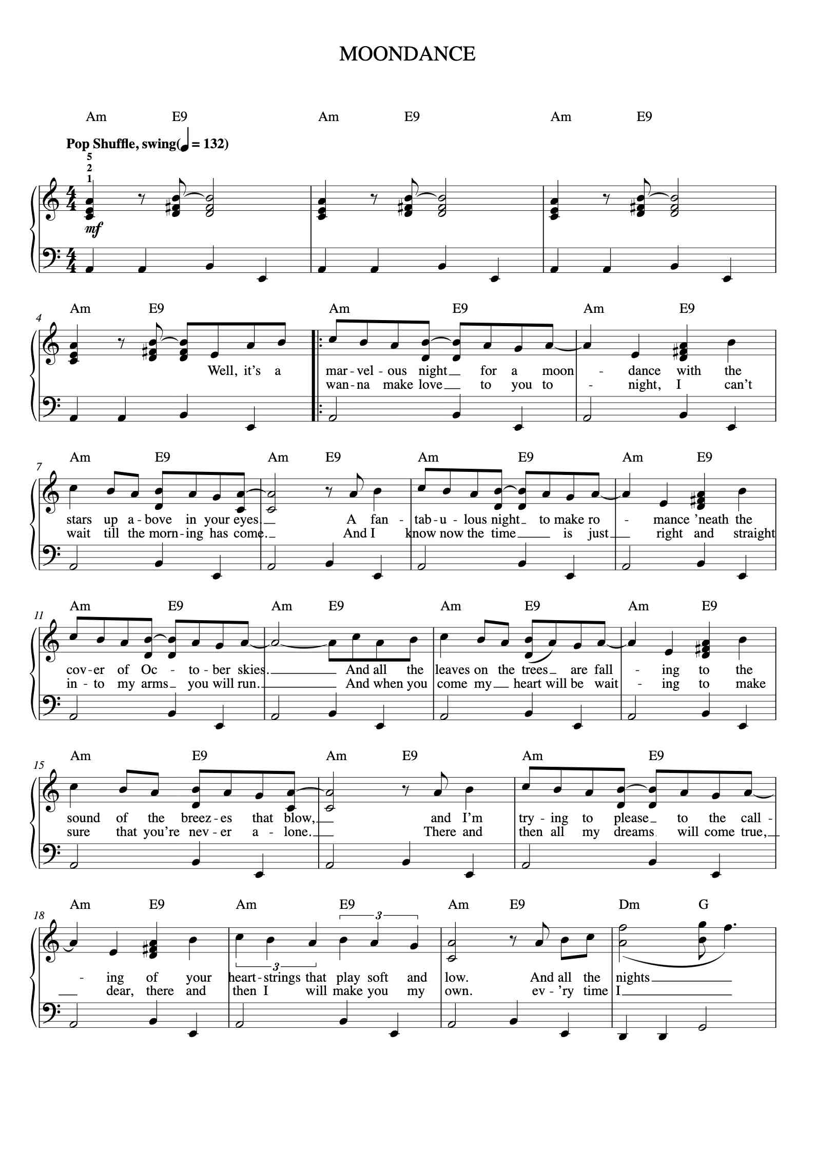 'Moondance' - Piano Sheet Music By Words and Music by VAN MORRISON ...