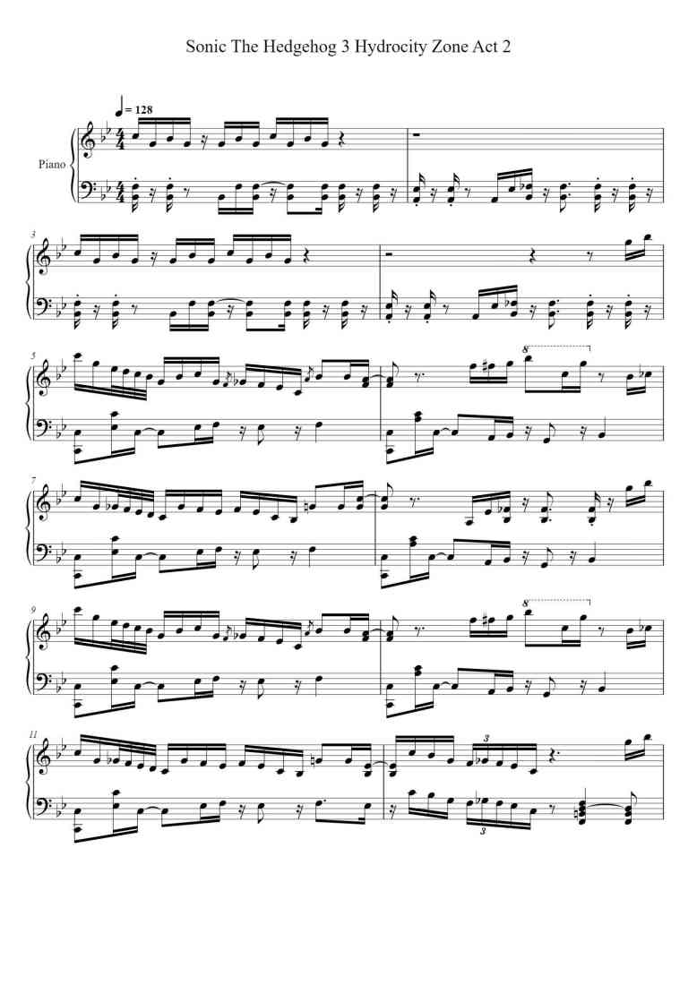 'Sonic The Hedgehog 3 Hydrocity Zone Act 2' - Piano Sheet Music By ...