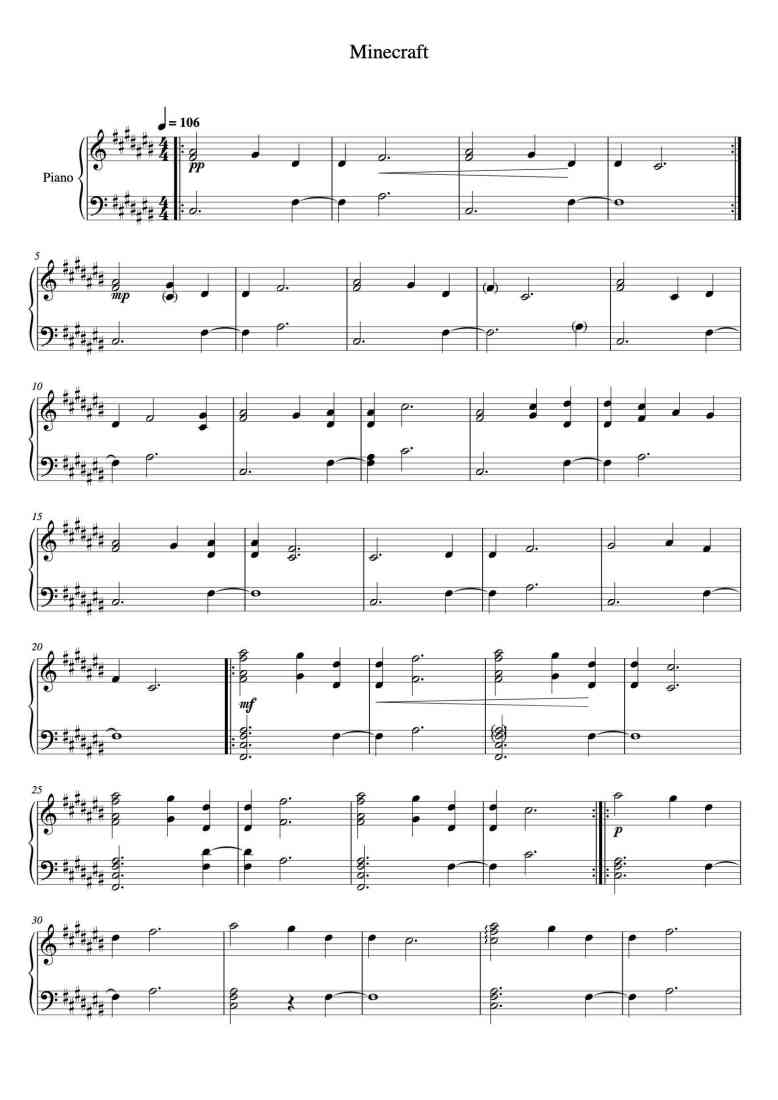 'Minecraft - C418' - Piano Sheet Music By By C418 | TOPiano