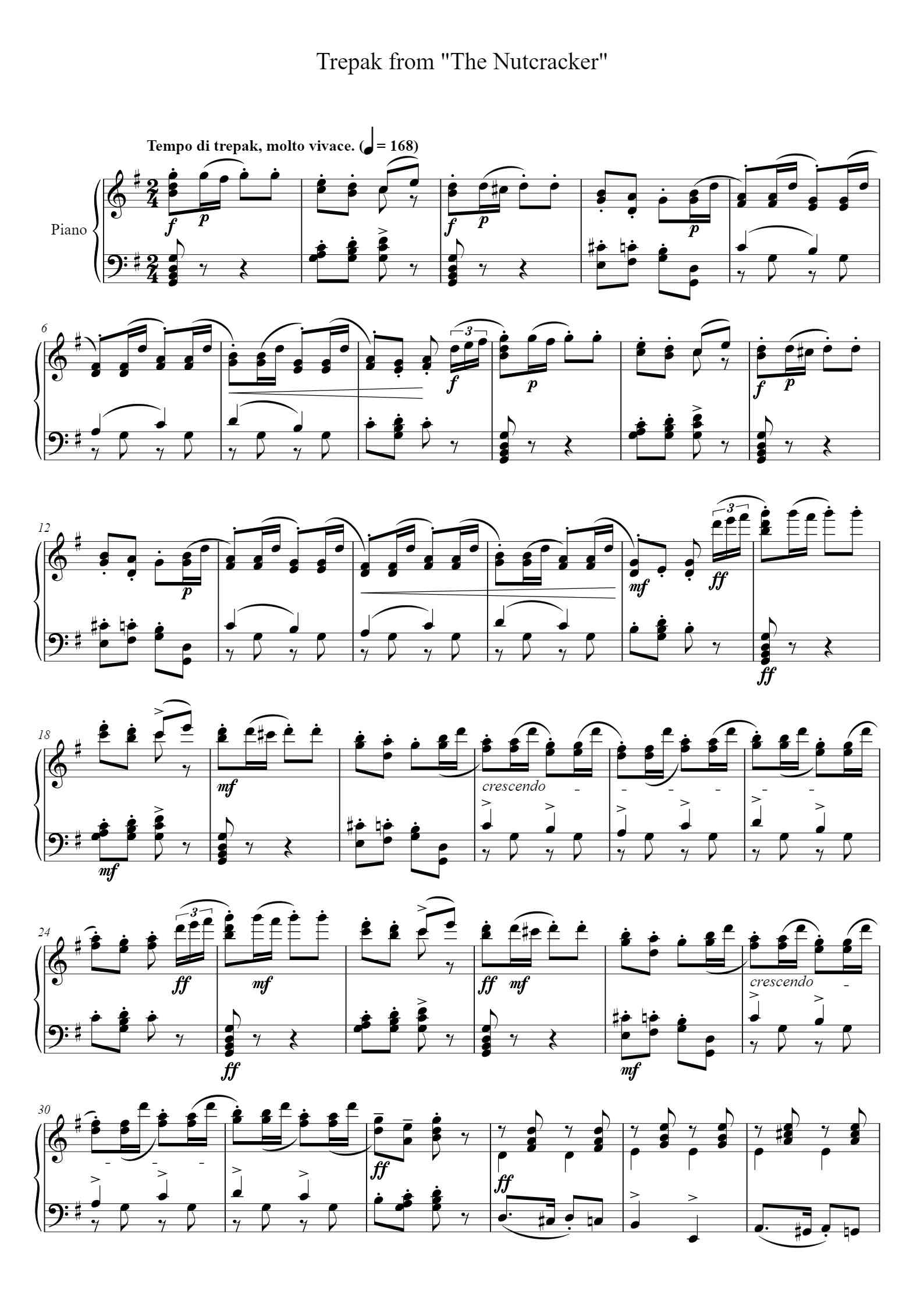'The Nutcracker, Op. 71: III. Trepak' - Piano Sheet Music By Pyotr ...