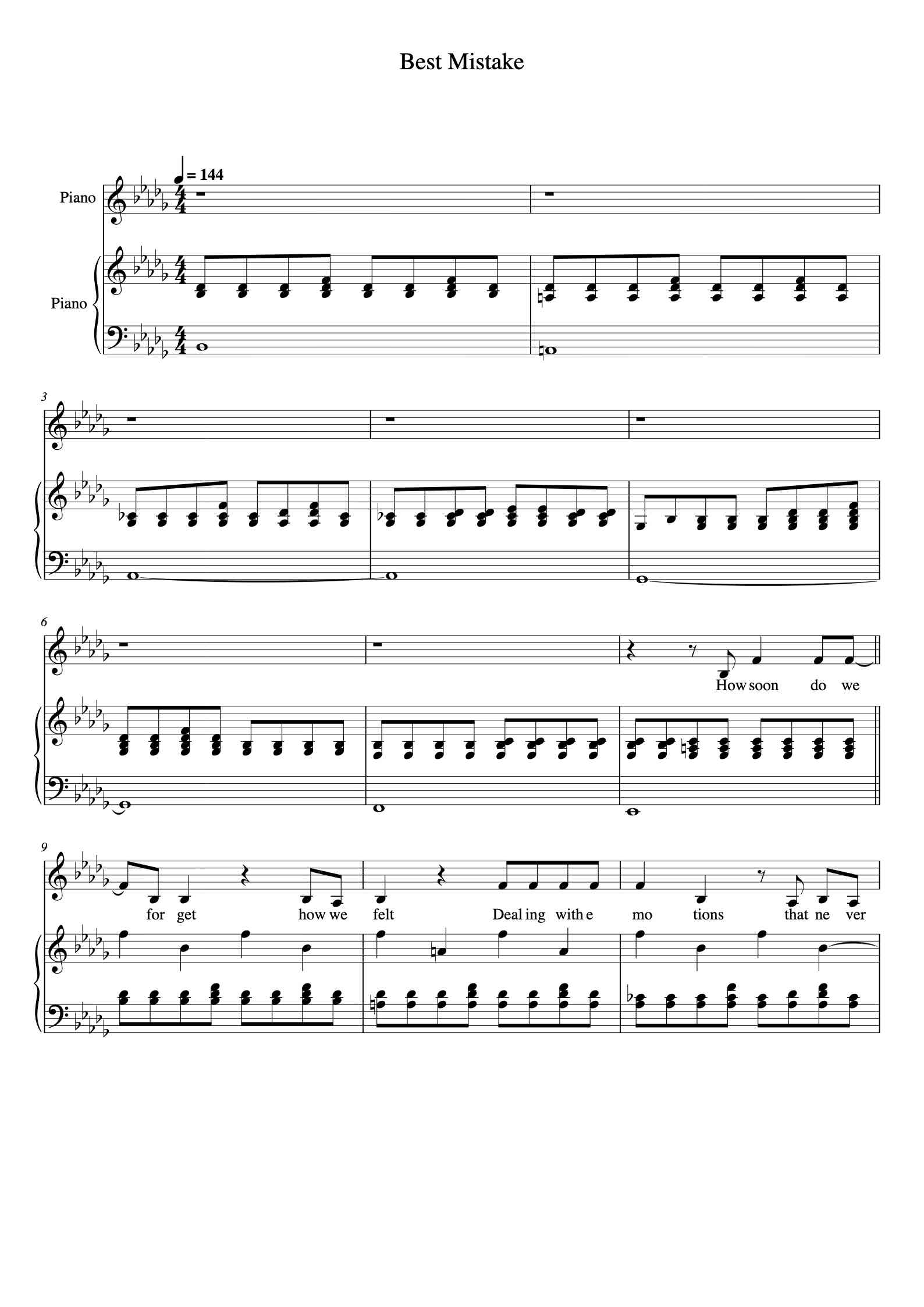 'Best Mistake【伴奏谱】Ariana Grande/Big Sean「一撇撇耶」' - Piano Sheet Music By ...