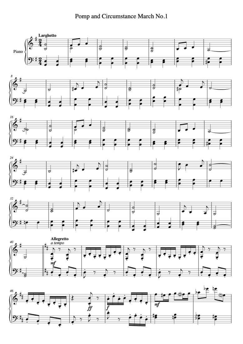 Pomp and Circumstance March No. 1 in D Major, Op. 39, No. 1钢琴谱 - Elgar - free piano sheet music ...