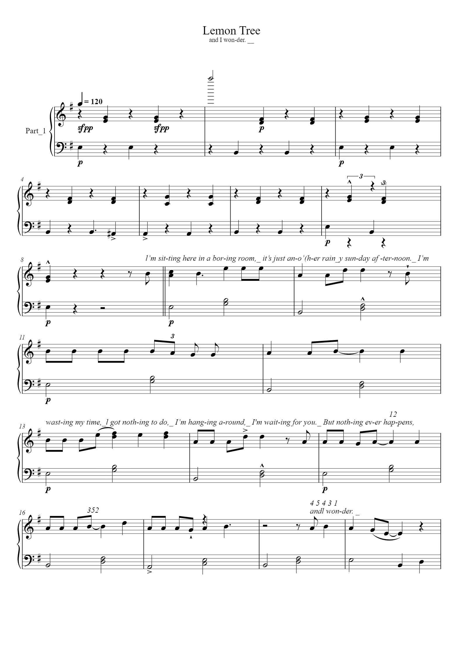 'Lemon Tree' - Piano Sheet Music By Musik und Text: | TOPiano