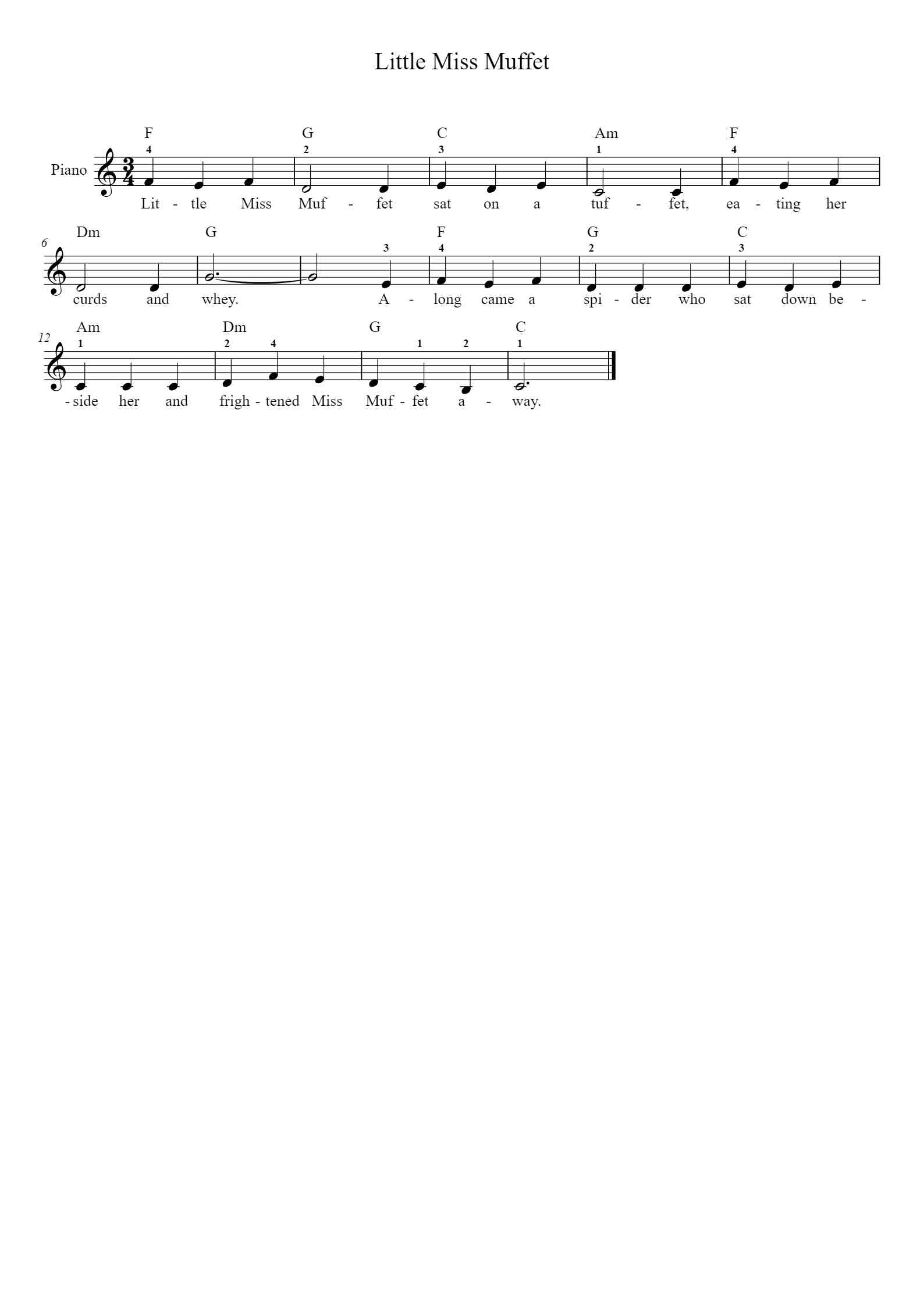 'Little Miss Muffet' - Piano Sheet Music By Traditional Nursery Rhyme ...