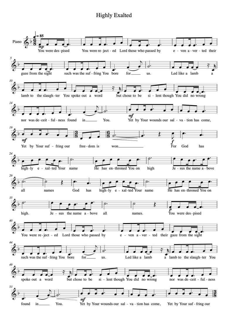 'Highly Exalted' - Piano Sheet Music By xxx | TOPiano
