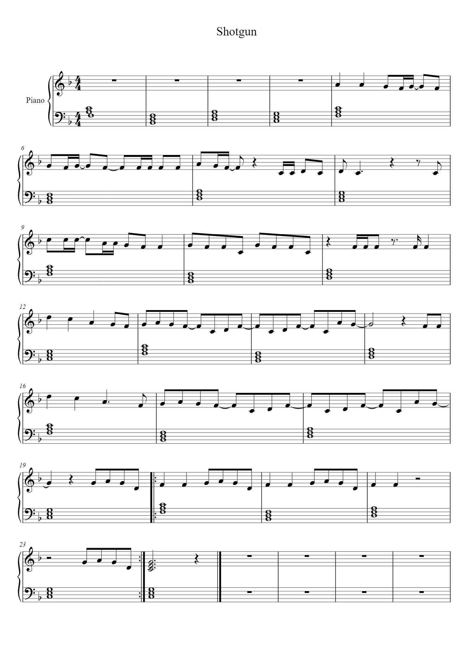 'Shotgun' - Piano Sheet Music By George Ezra | TOPiano