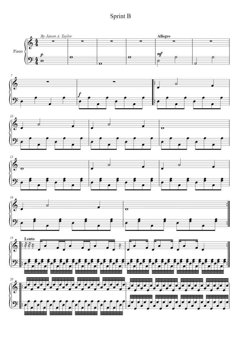 'Sprint_B' - Piano Sheet Music By Jaxon A taylor | TOPiano