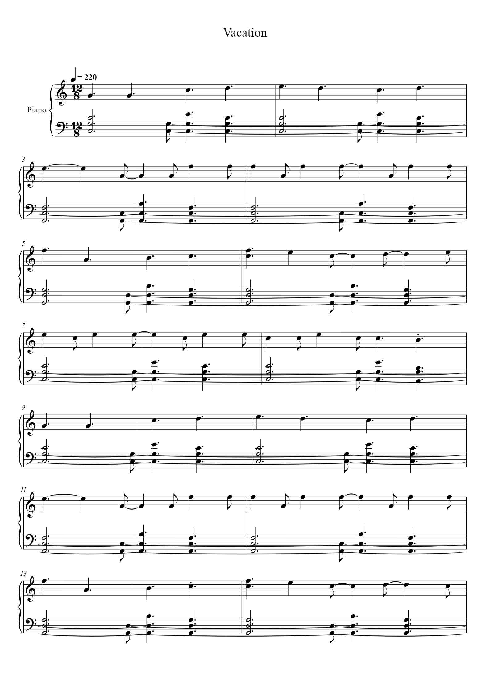 'Vacation' - Piano Sheet Music By Beckvin | TOPiano