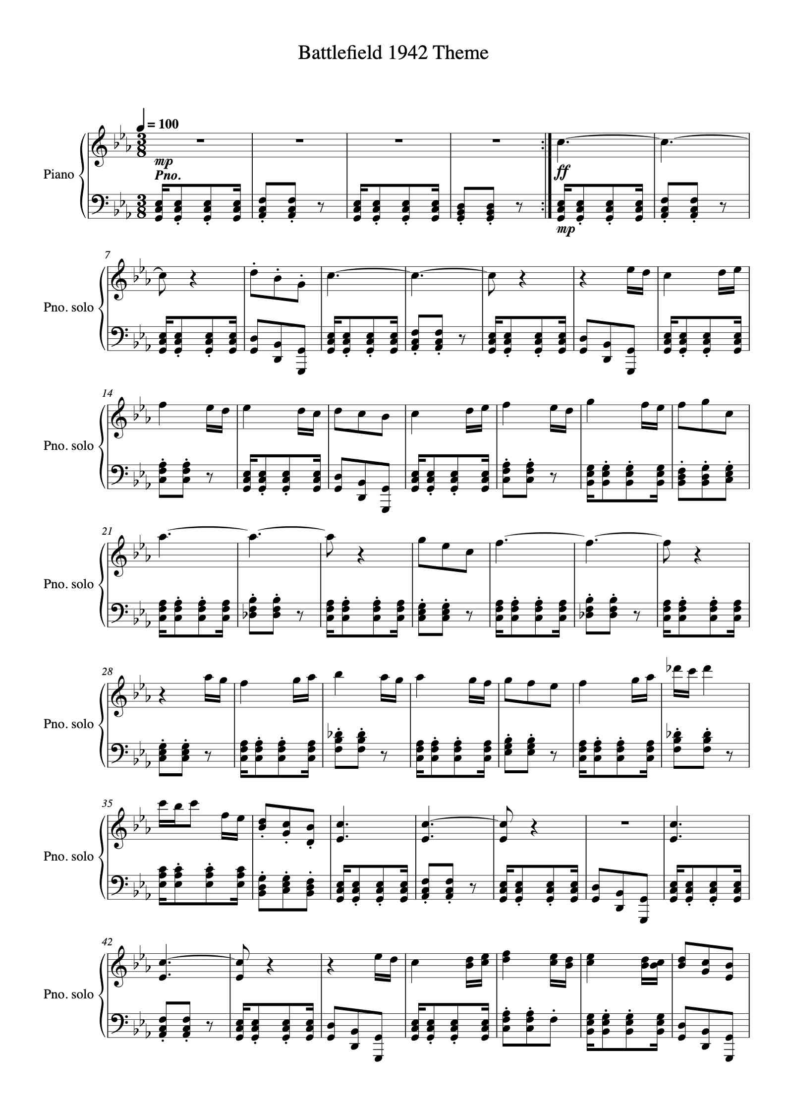 'Battlefield 1942 Theme' - Piano Sheet Music By Vincent | TOPiano