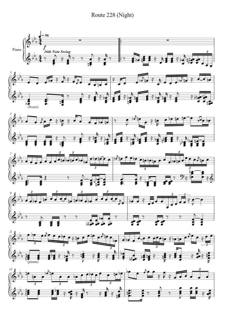 'Route 228 (Night) - Pokémon Diamond/Pearl/Platinum' - Piano Sheet ...