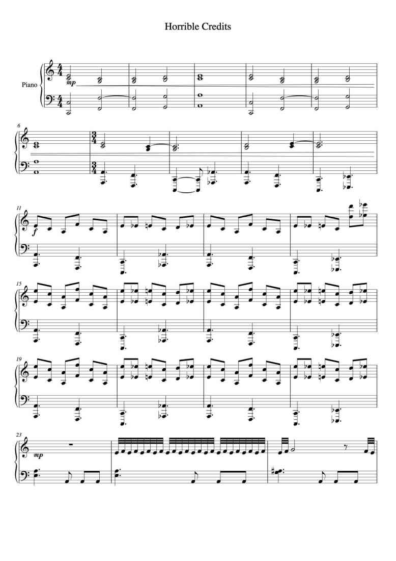 'Horrible Credits' - Piano Sheet Music By Joss Whedon and Jed Whedon ...