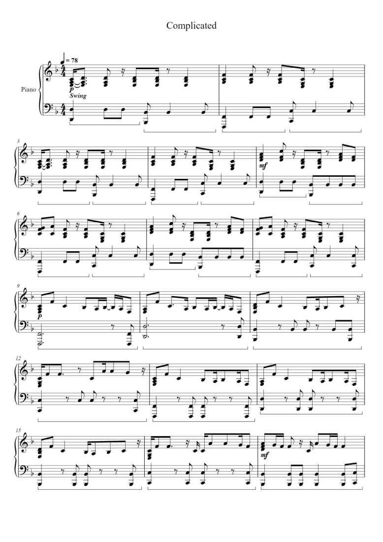 'Complicated' - Piano Sheet Music By Katrett | TOPiano