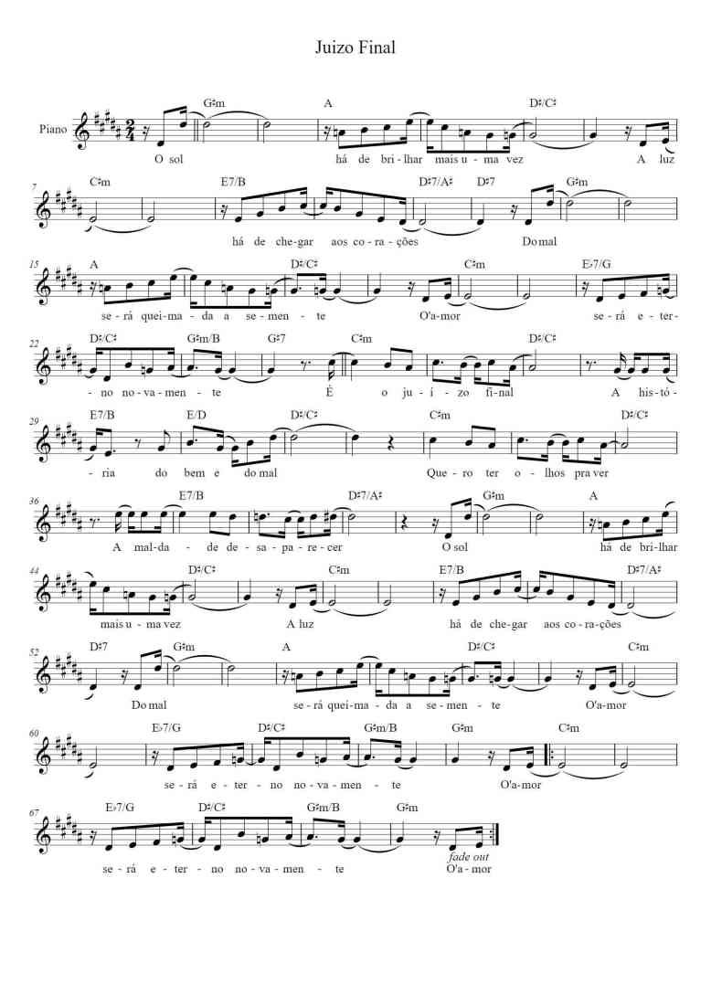 'Juizo Final' - Piano Sheet Music By Nelson Cavaquinho e Élcio Soares | TOPiano