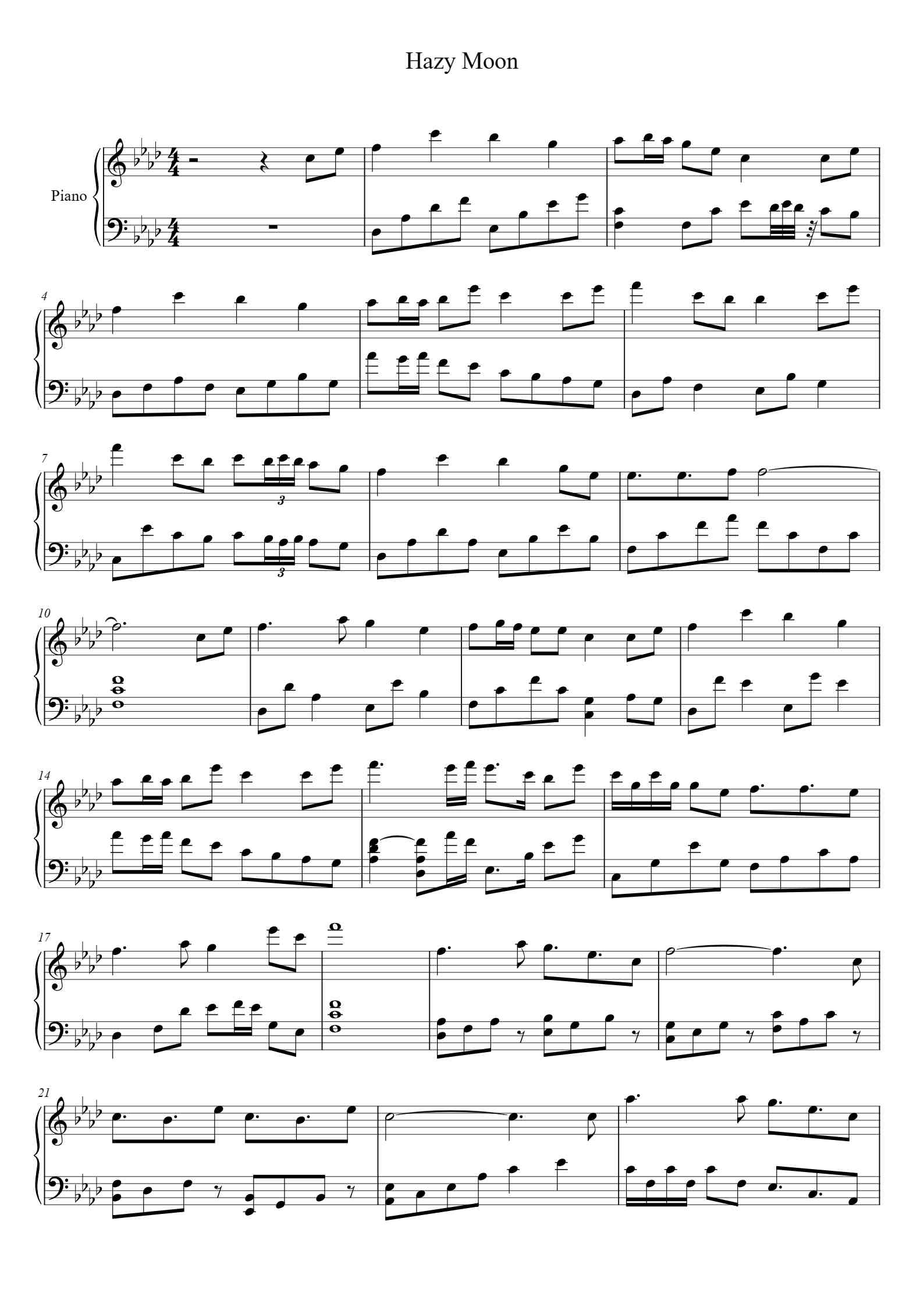 'Hazy Moon' - Piano Sheet Music By Astarte_Chrono | TOPiano