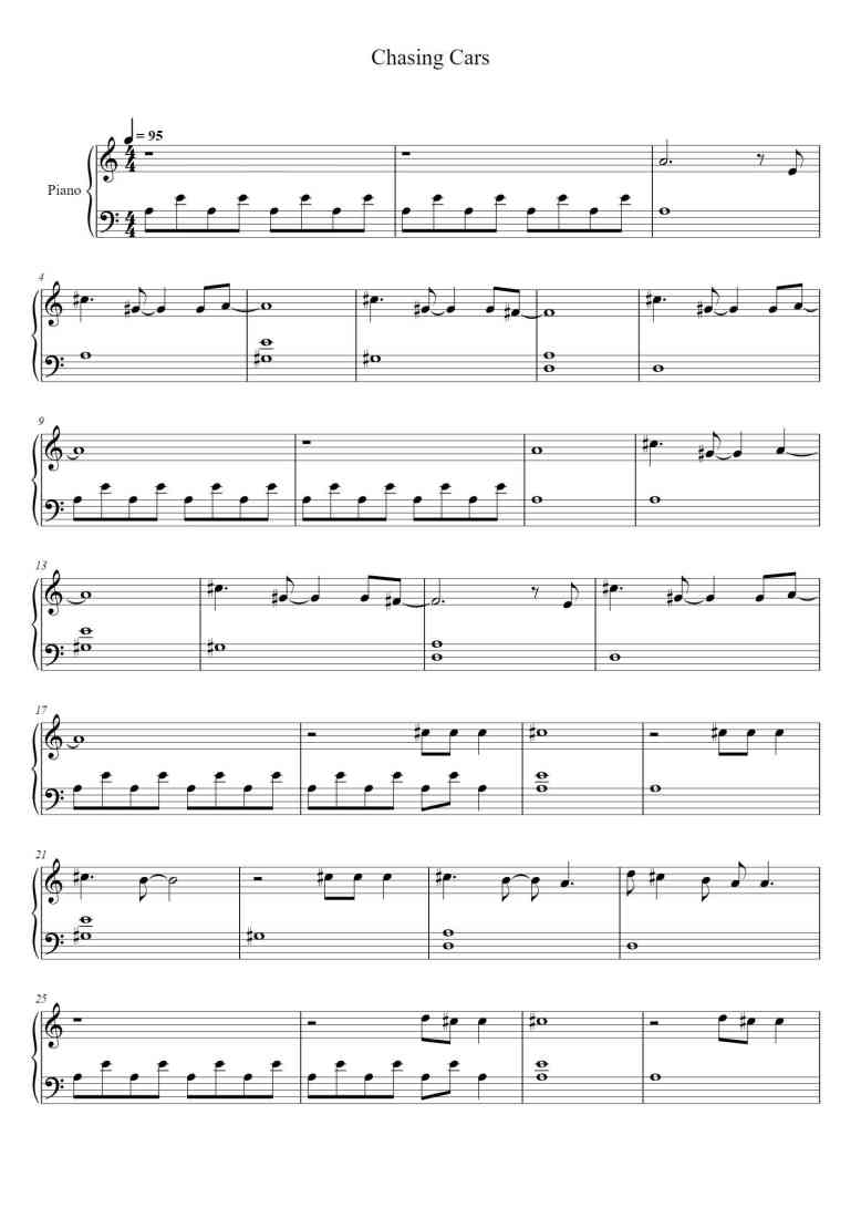 'Chasing Cars' - Piano Sheet Music By Snow Patrol | TOPiano