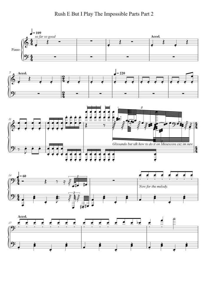 Rush E But I Play The Impossible Parts Part 2 But with Commentary钢琴谱 ...