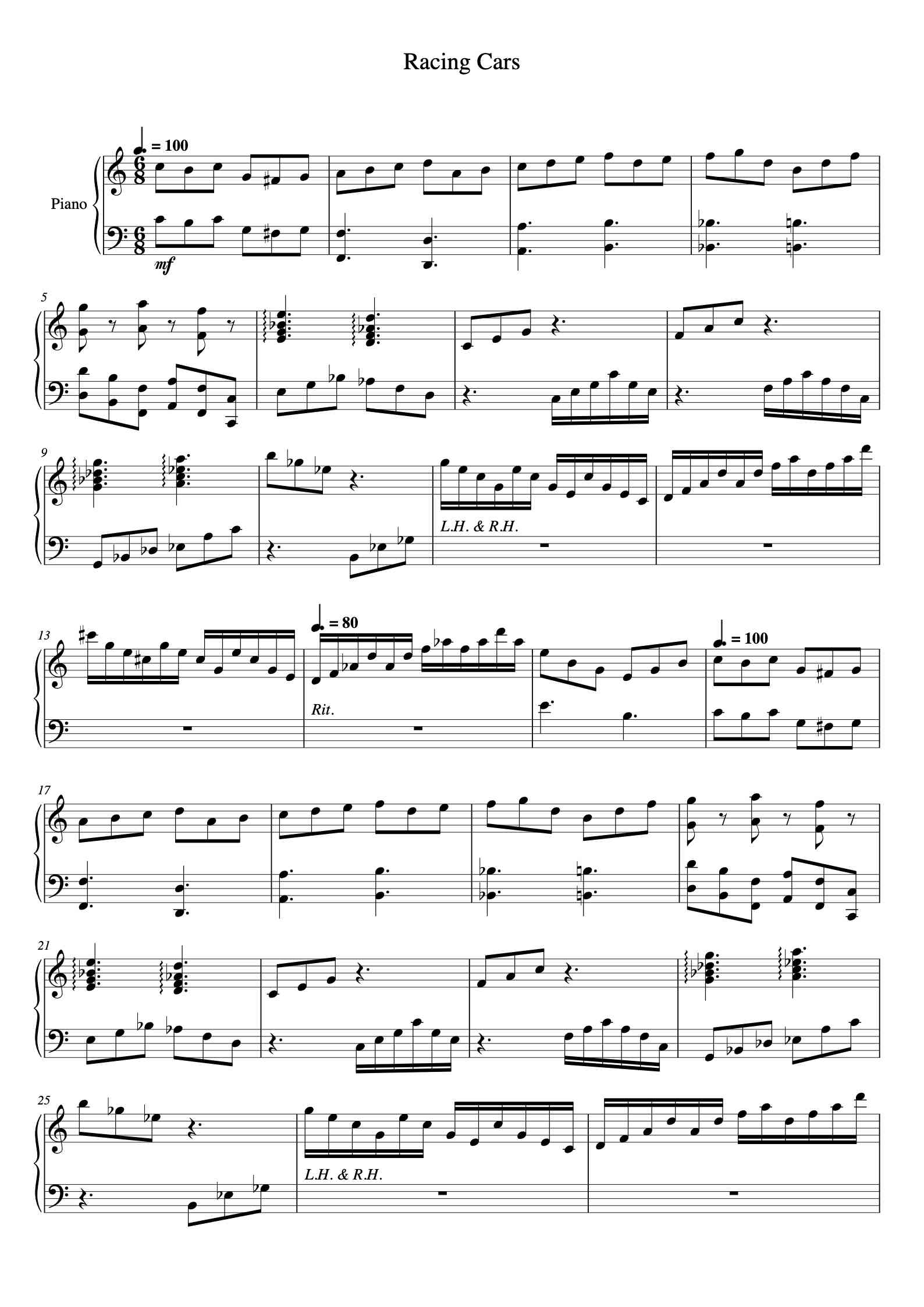 'Racing Cars' - Piano Sheet Music By Eric Bingham-Kumpf | TOPiano