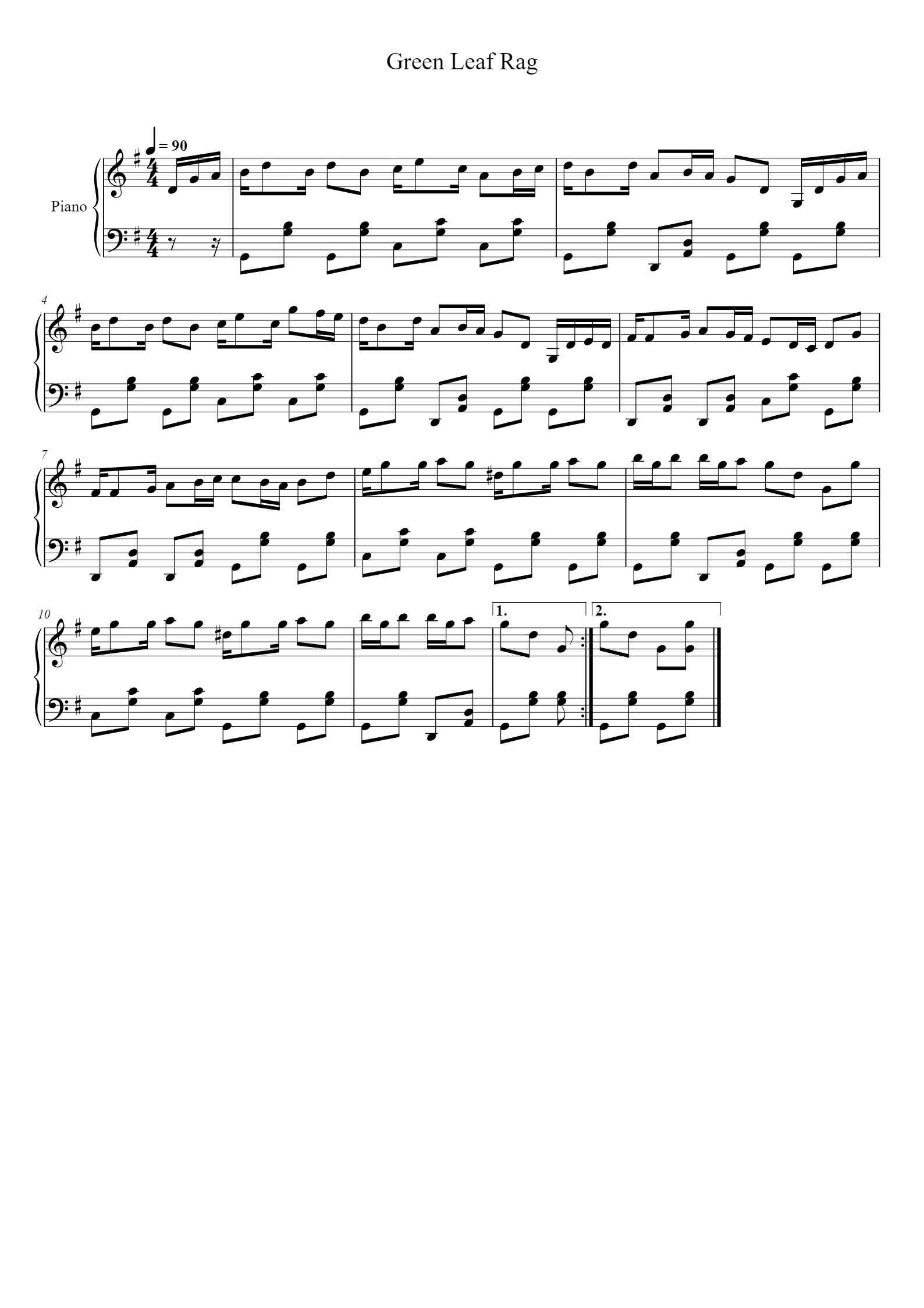 'Green Leaf Rag' - Piano Sheet Music By Van Steenbergen Matthias | TOPiano