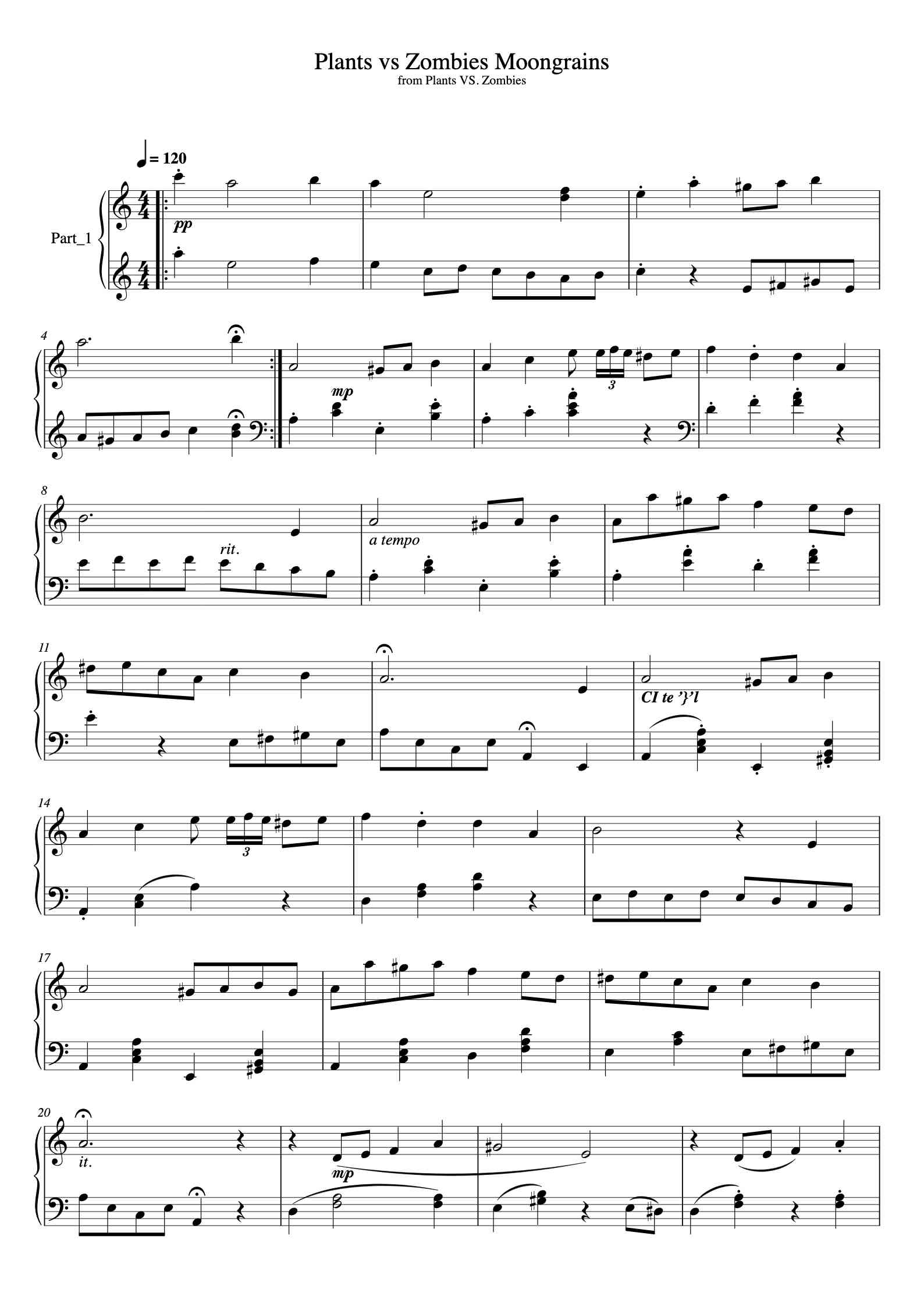 'Plants vs Zombies Moongrains' - Piano Sheet Music By Laura Shigihara ...