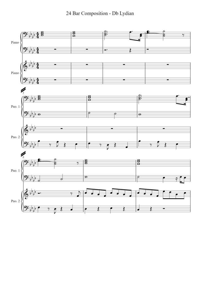 '24 Bar Composition - Db Lydian' - Piano Sheet Music By Nicholas ...