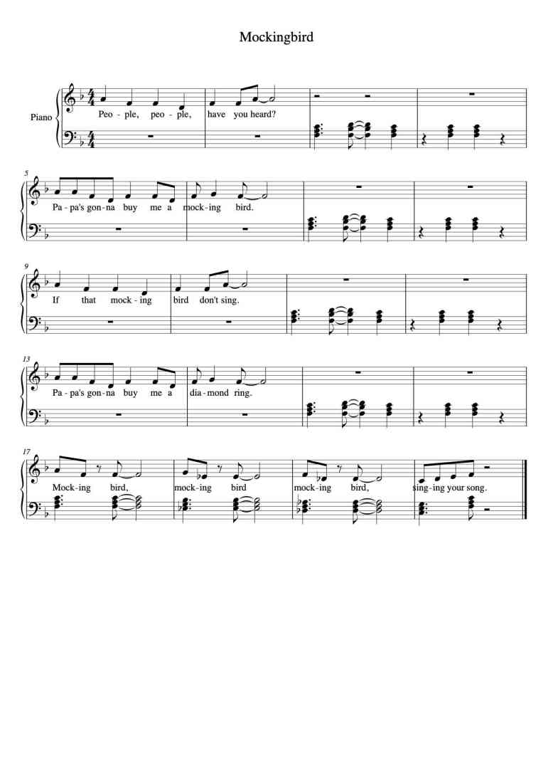 'Mockingbird' - Piano Sheet Music By Traditional arr. by Susanna Fiore ...
