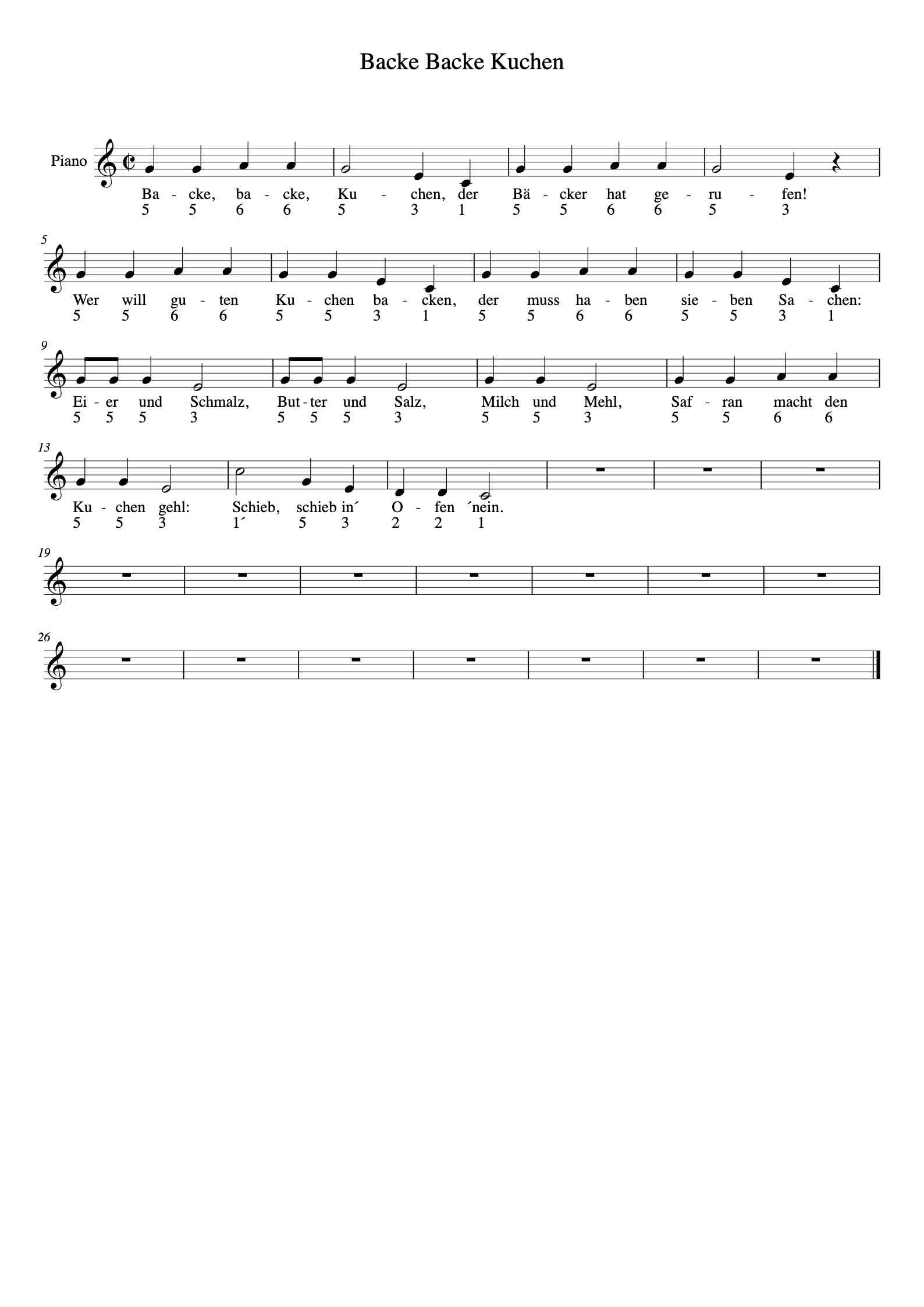 'Backe Backe Kuchen' - Piano Sheet Music By xxx | TOPiano