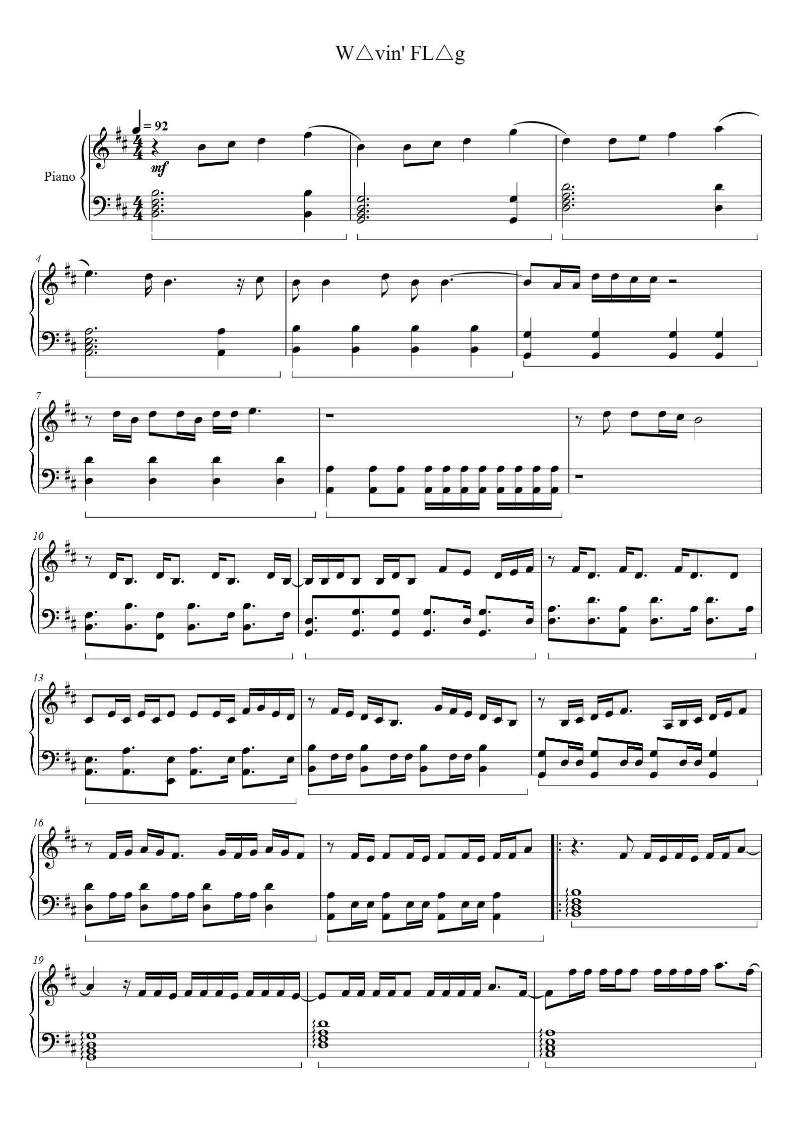 'W vin' FL g' - Piano Sheet Music By Kerledk Sining | TOPiano