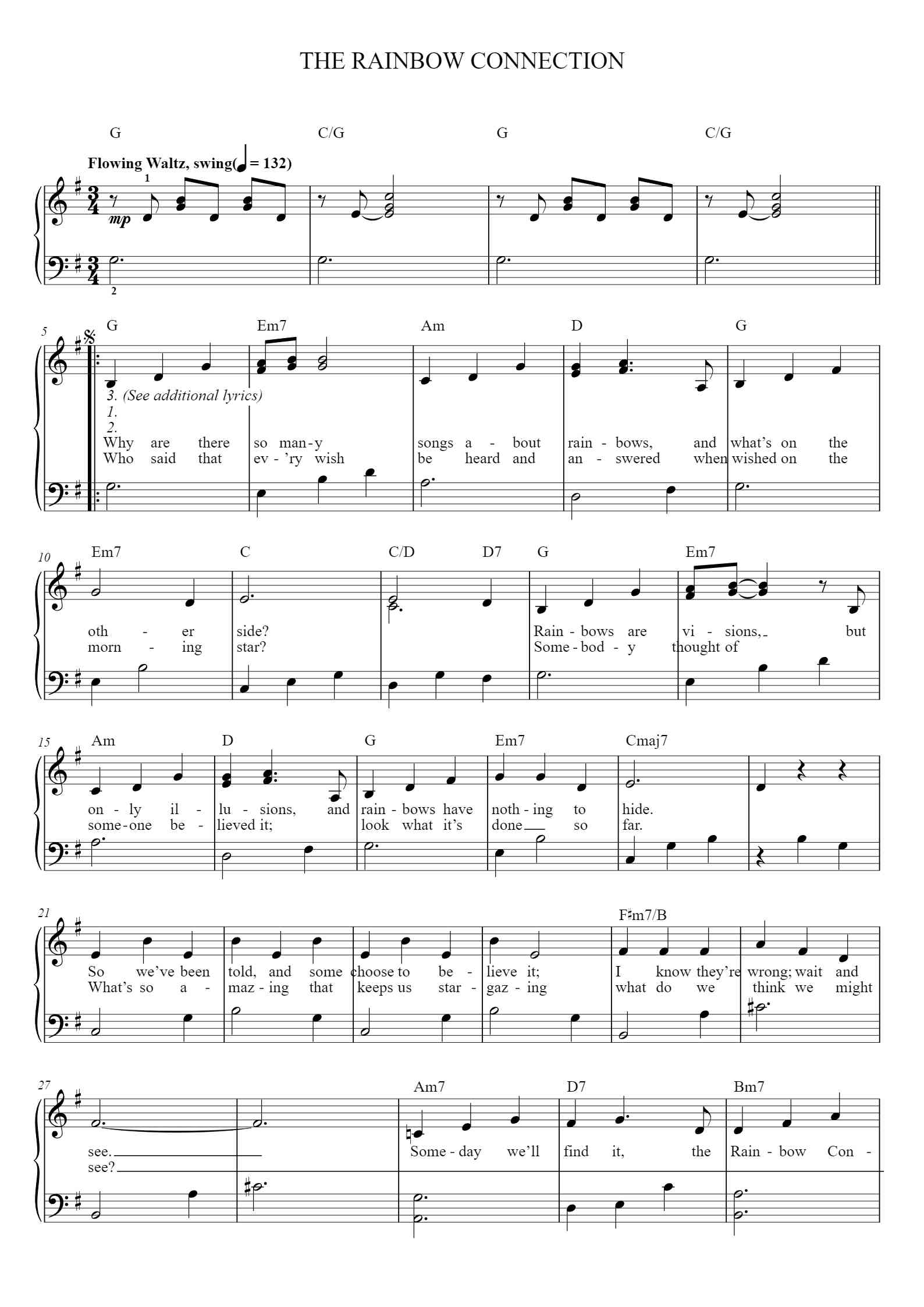 'The Rainbow Connection' - Piano Sheet Music By Words and Music by PAUL ...