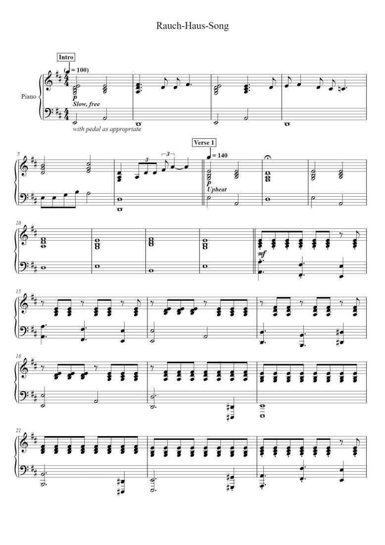 'Rauch-Haus-Song' - Piano Sheet Music By Ton Steine Scherben ...