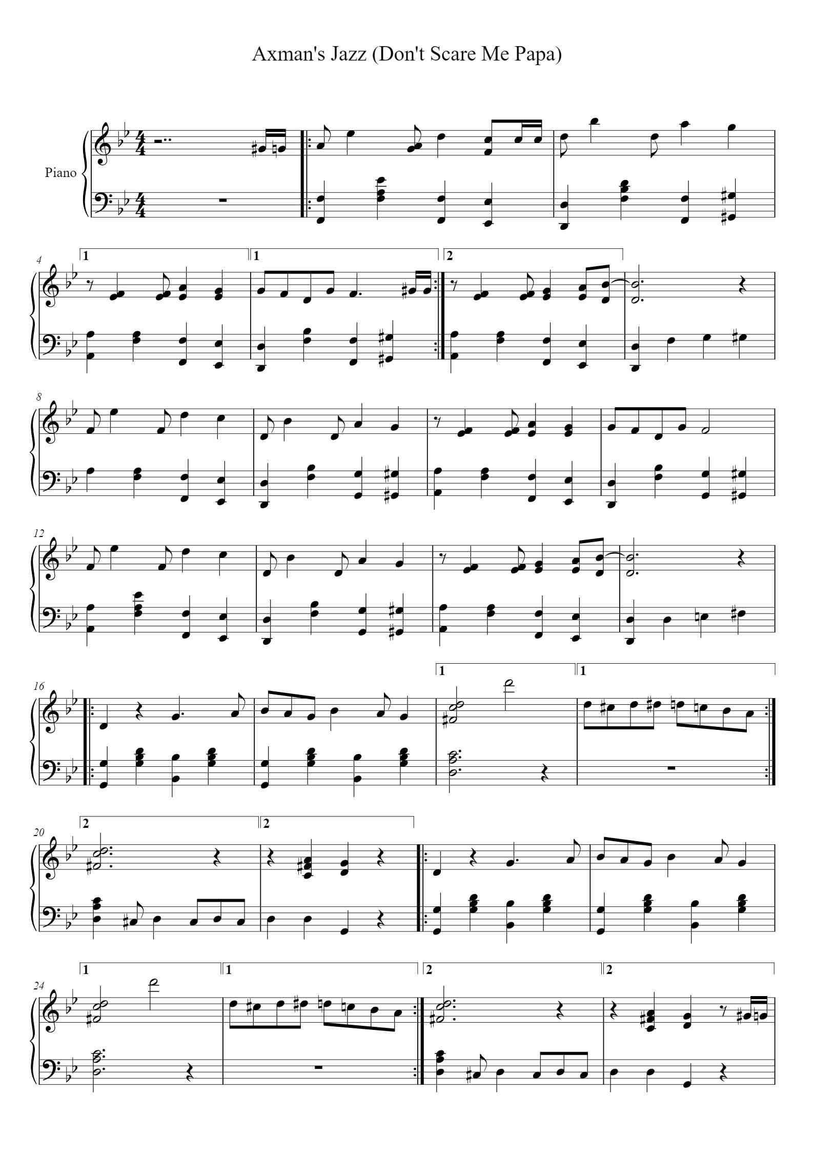 'Axman's Jazz (Don't Scare Me Papa)' - Piano Sheet Music By Joseph John ...