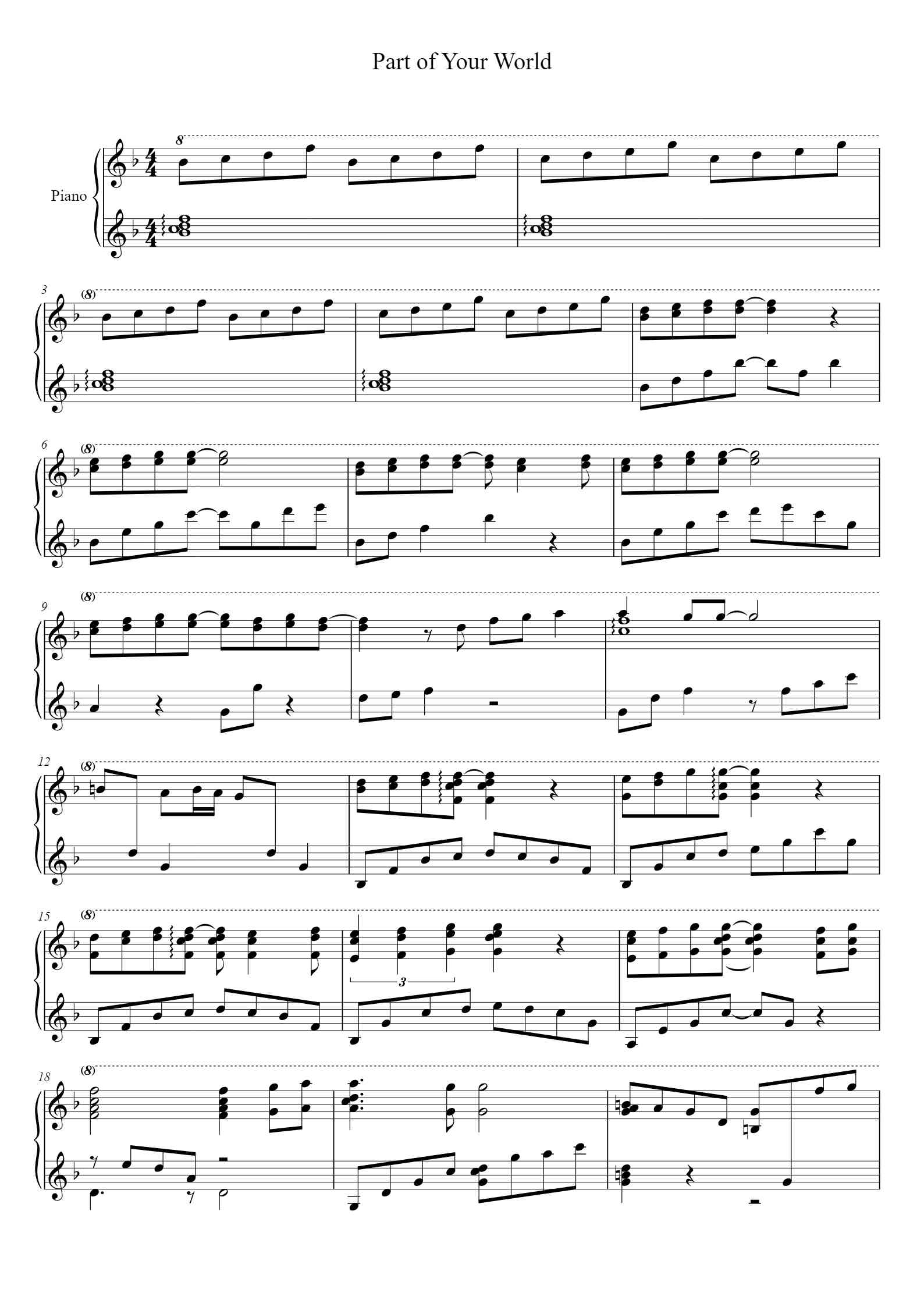 Part of Your World钢琴谱 - Alan Menken - free piano sheet music - PiaNoproblem