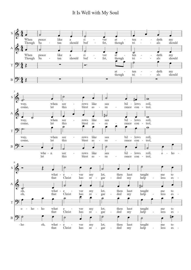 'It Is Well with My Soul' - Piano Sheet Music By Melodie: Philip P. Bliss (1838-1876), Text ...
