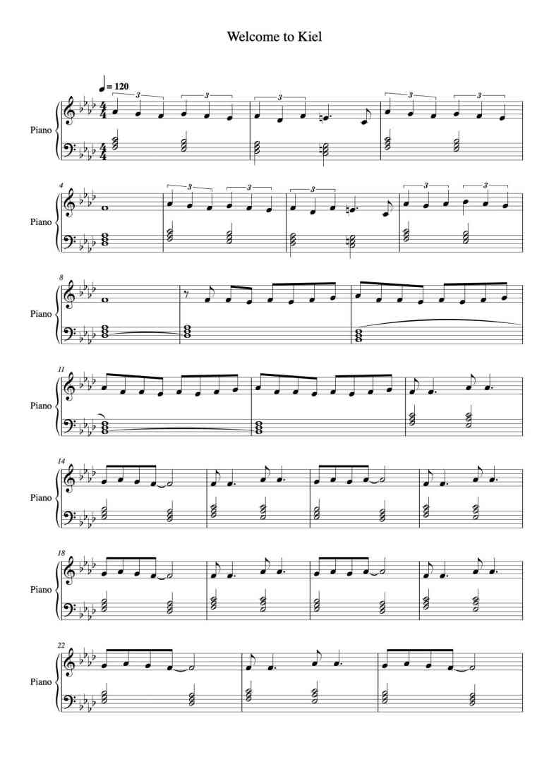 'Welcome to Kiel' - Piano Sheet Music By Susan, Chrissy-Chris-Cross ...