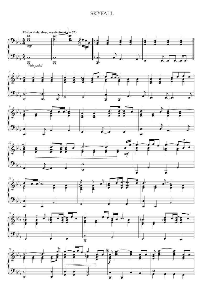 'Skyfall' - Piano Sheet Music By Words and Music by ADELE ADKINS and ...