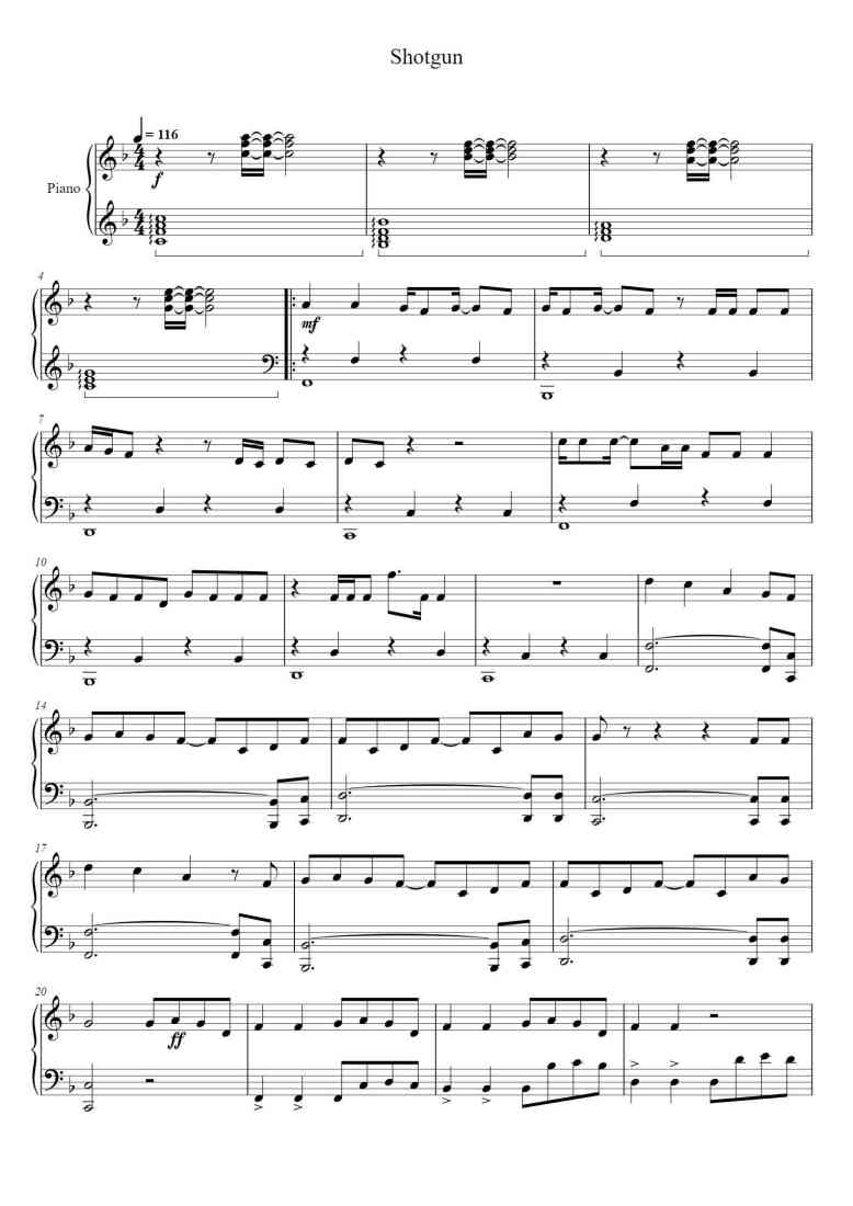 'Shotgun' - Piano Sheet Music By George Ezra | TOPiano