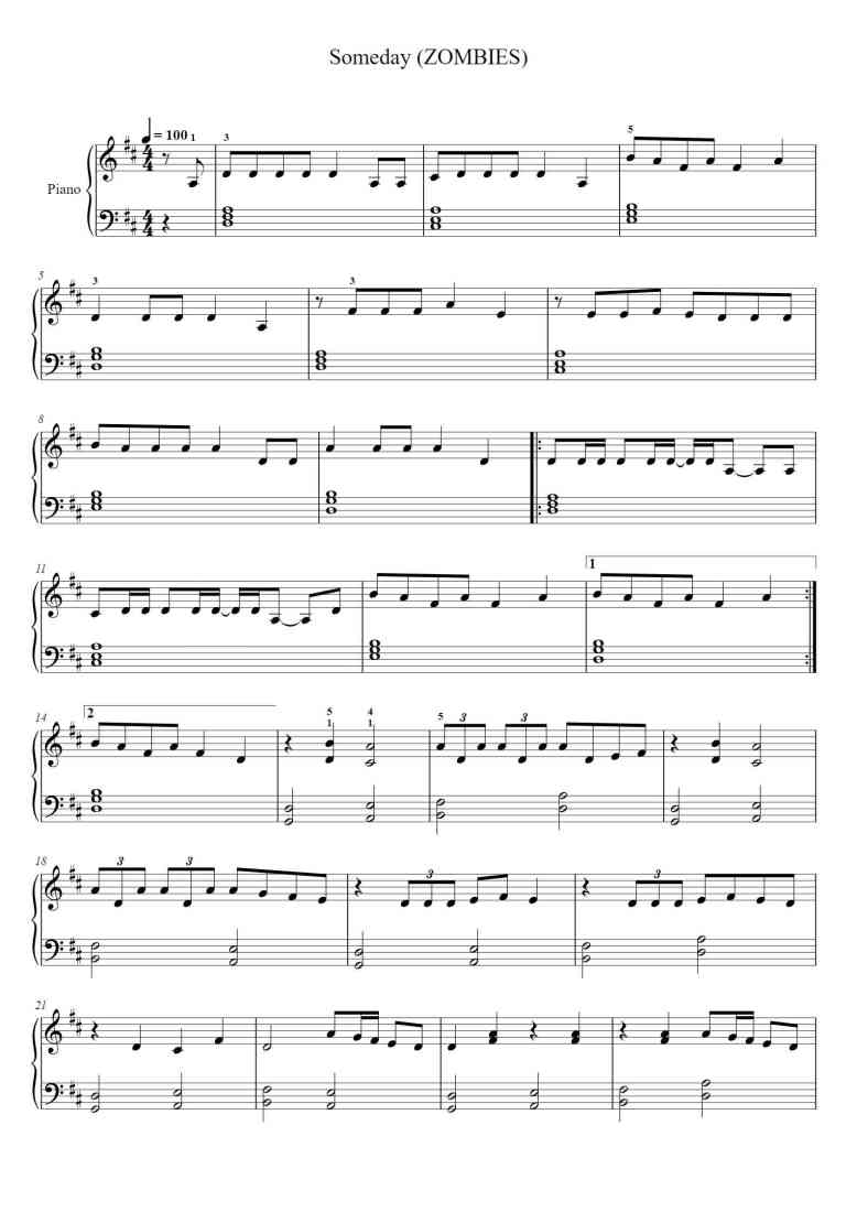 Someday (ZOMBIES)钢琴谱 - Milo Manheim, Meg Donnelly - free piano sheet ...