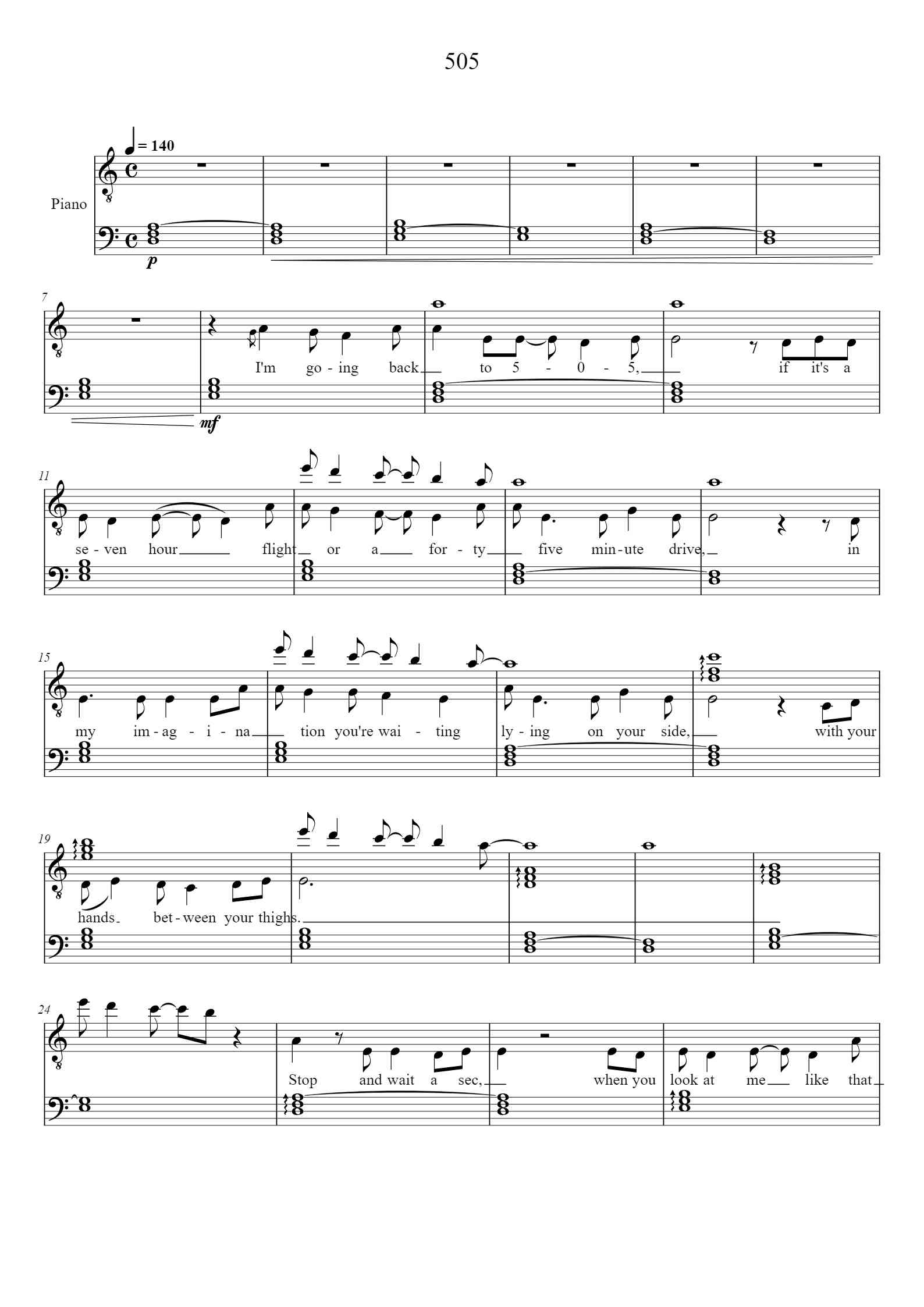 '505' - Piano Sheet Music By Arr. GRB Theologus | TOPiano