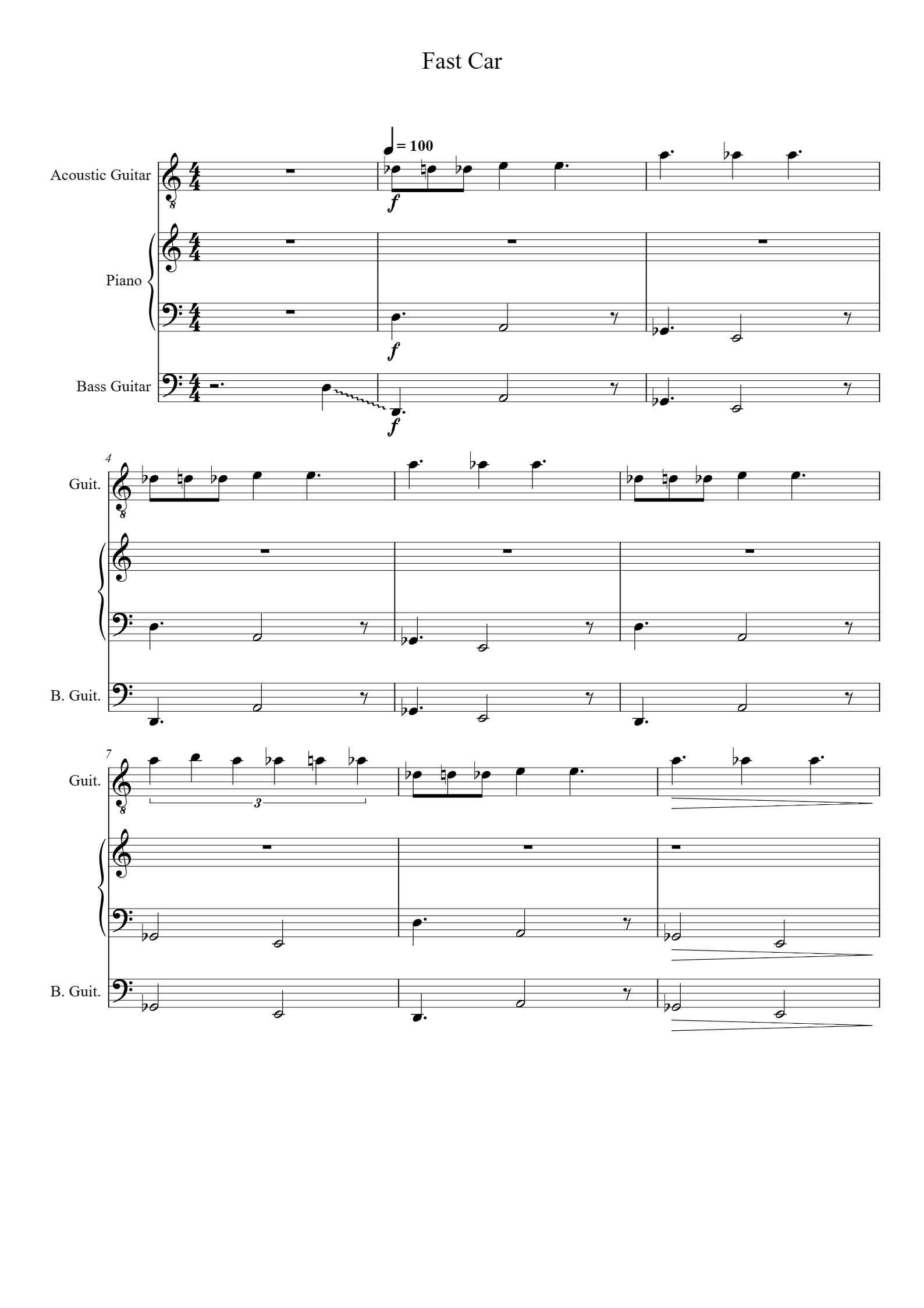 'Fast Car' - Piano Sheet Music By Cameron Mellott | TOPiano