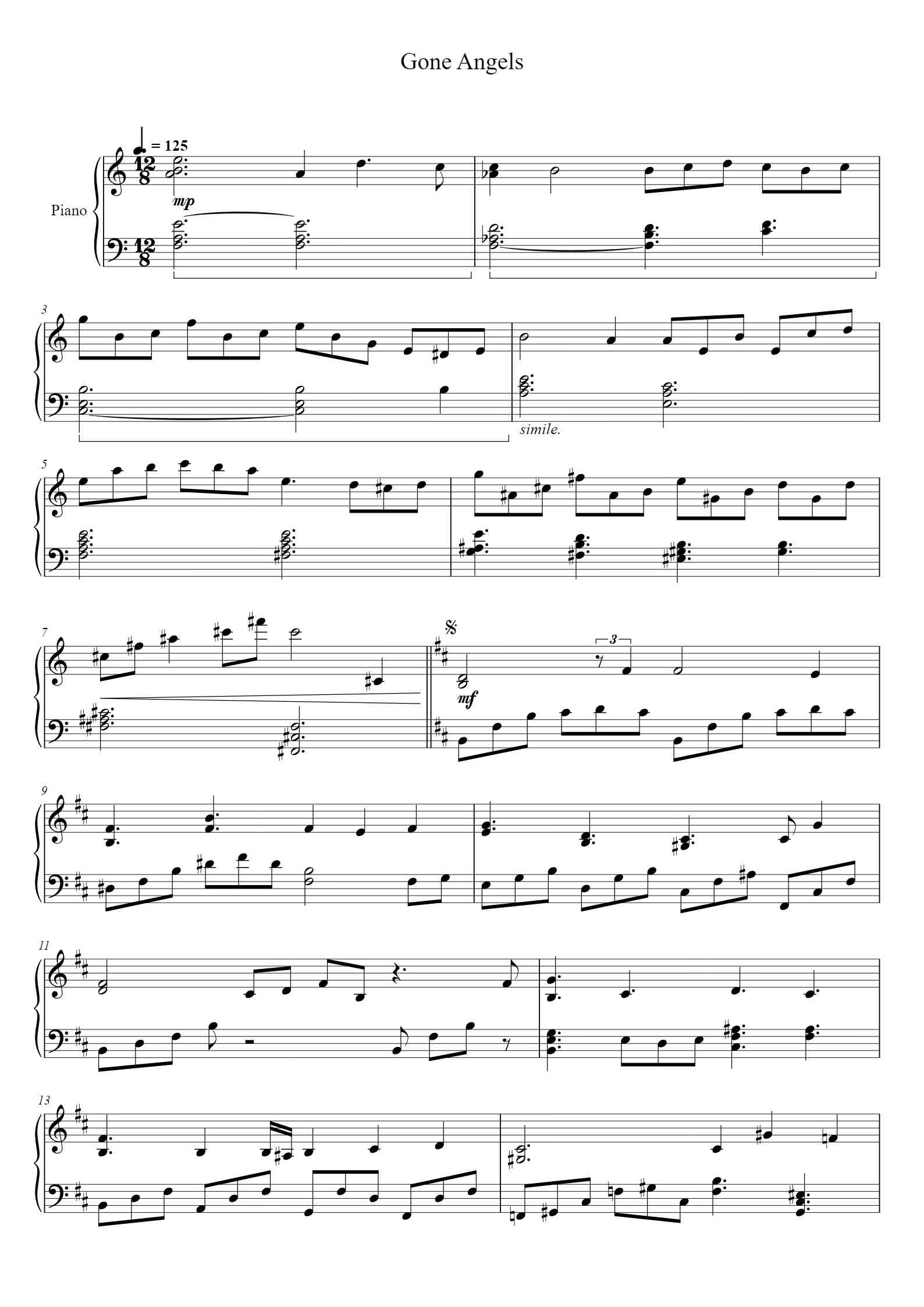 Gone Angels钢琴谱 - Mili - free piano sheet music - PiaNoproblem