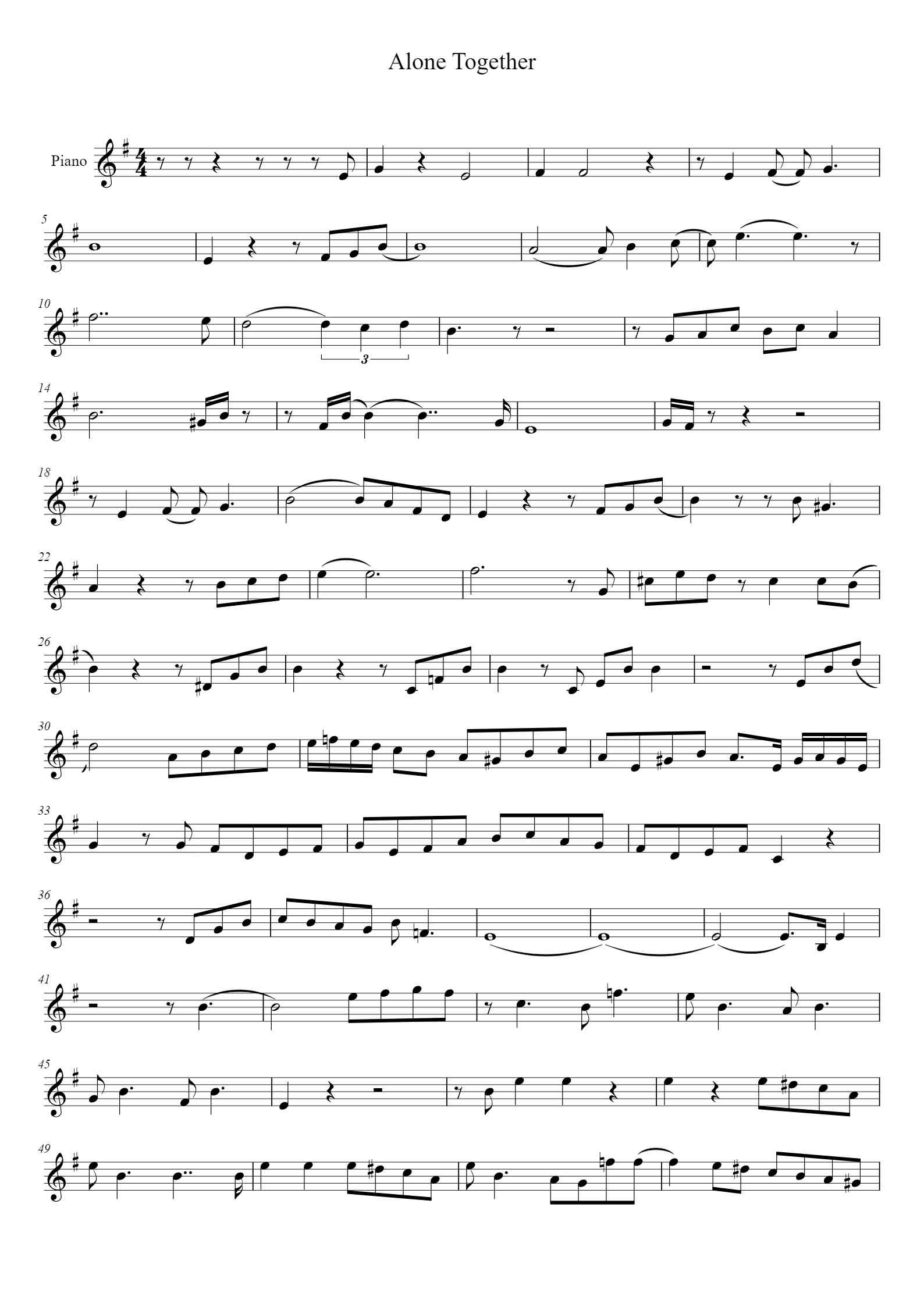 'Alone Together' - Piano Sheet Music By Steve Lacy | TOPiano