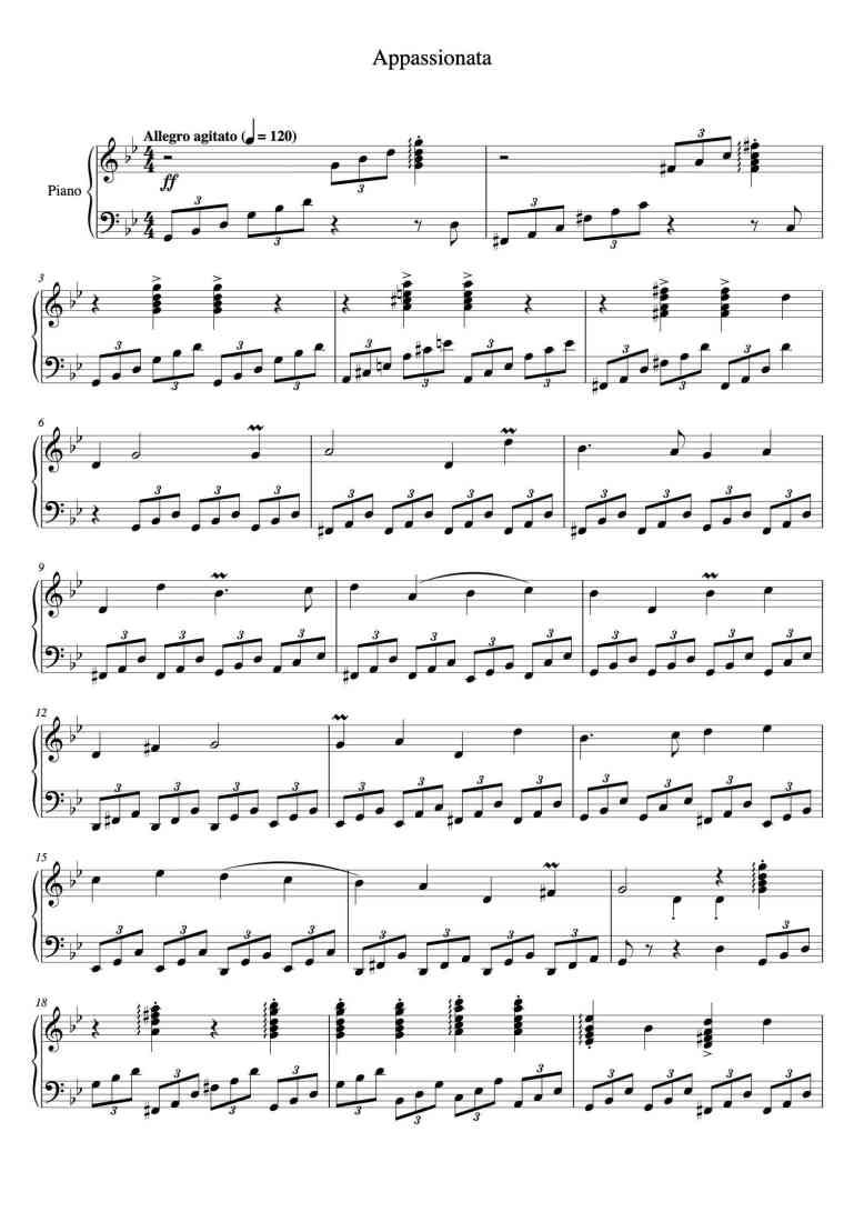 'Piano Sonata No. 23 in F Minor, Op. 57 "Appassionata"' - Piano Sheet Music By xxx | TOPiano