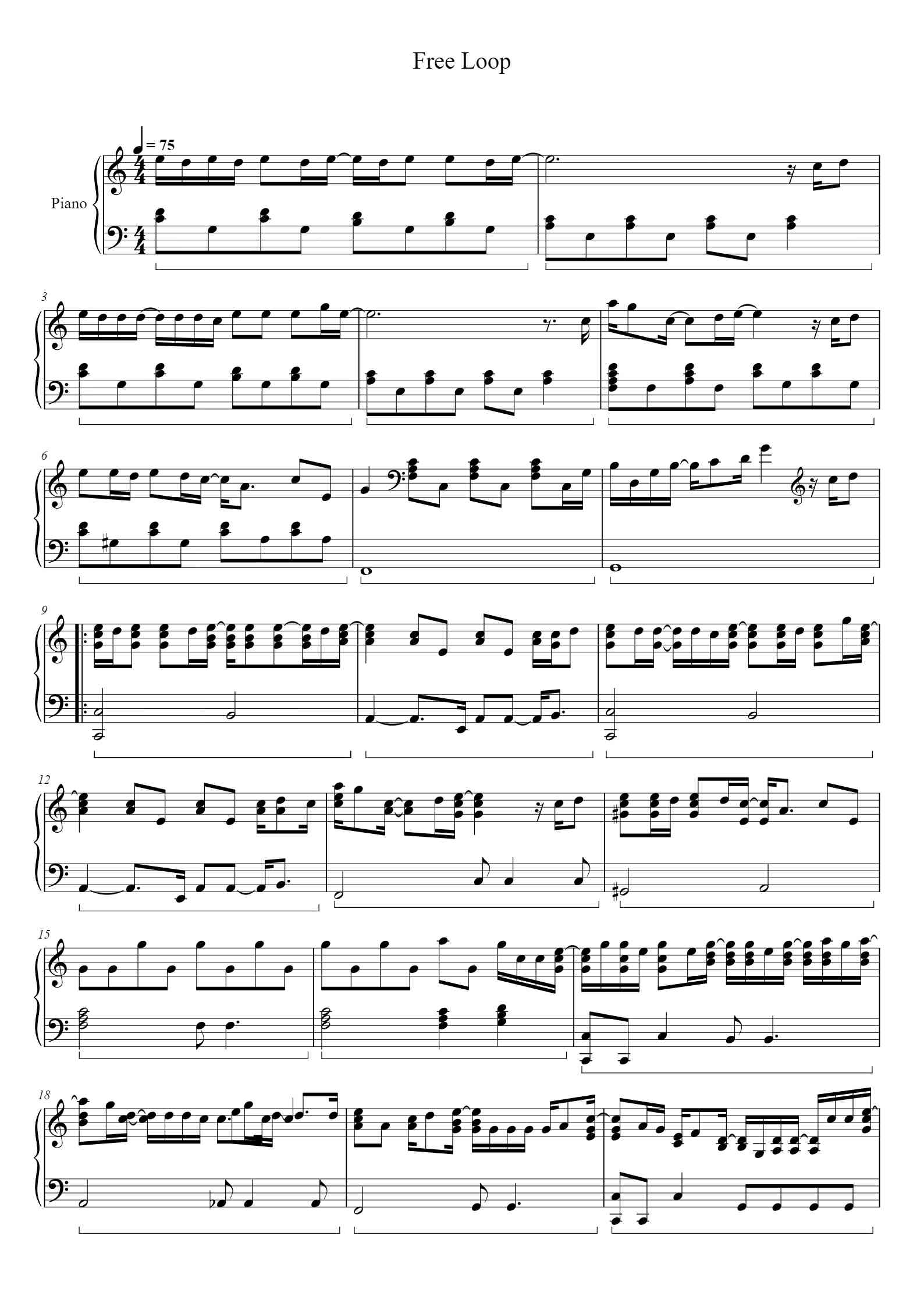 'Free Loop' - Piano Sheet Music By WORDS and Music by DANIEL POWTER ...