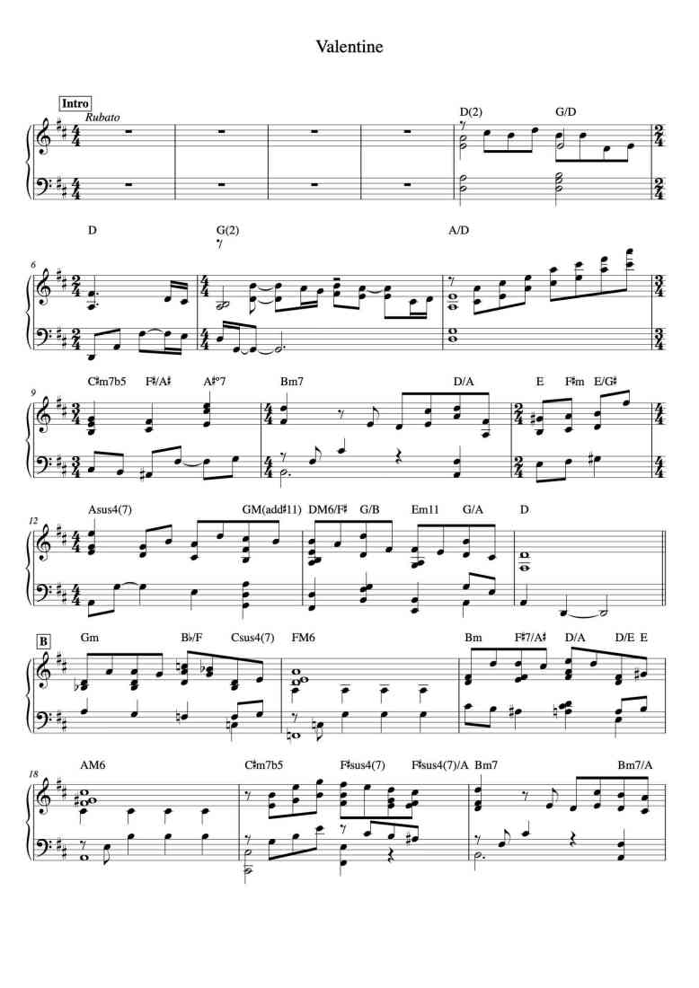 'Valentine' - Piano Sheet Music By Fred Hersch | TOPiano